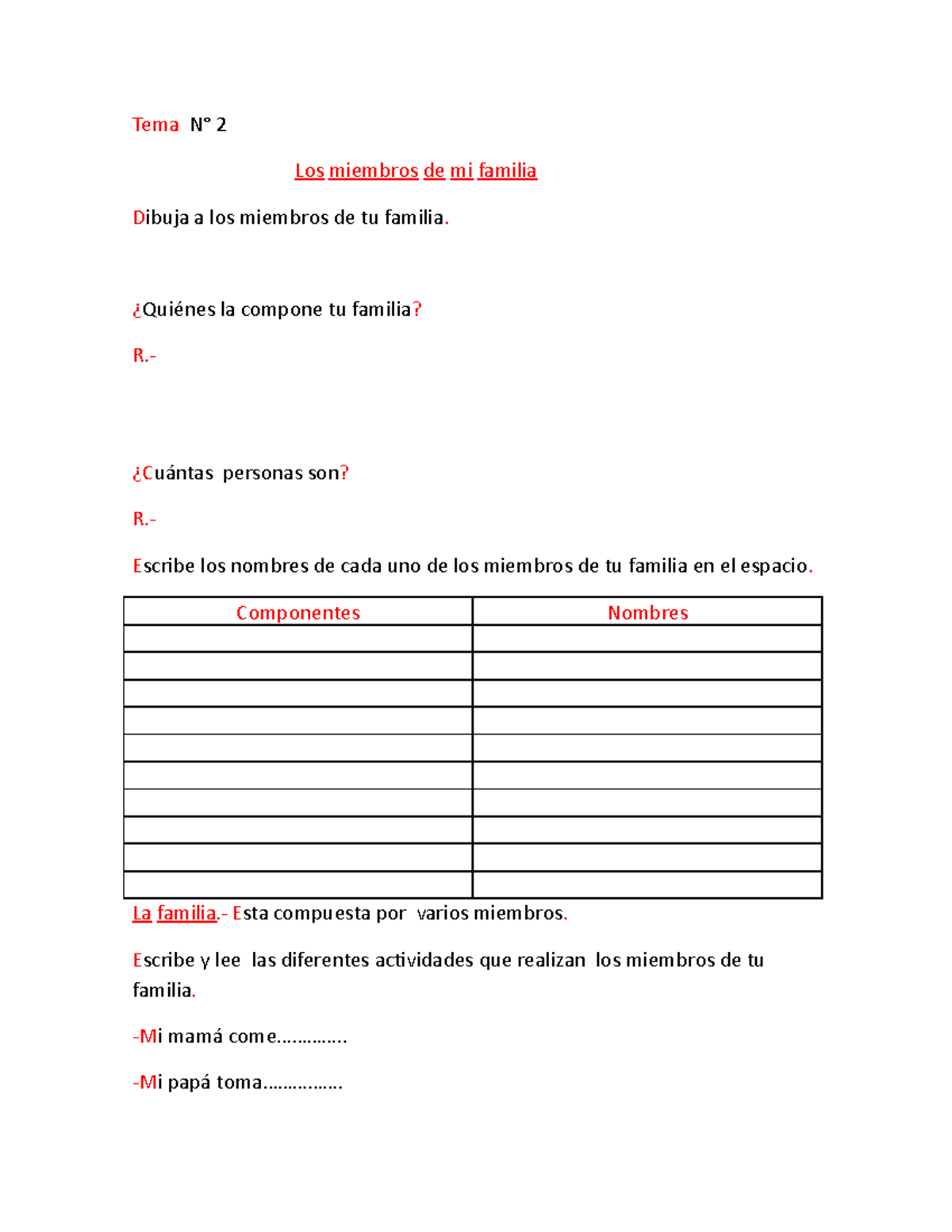 Miembros de la familia - Lenguaje - Studocu