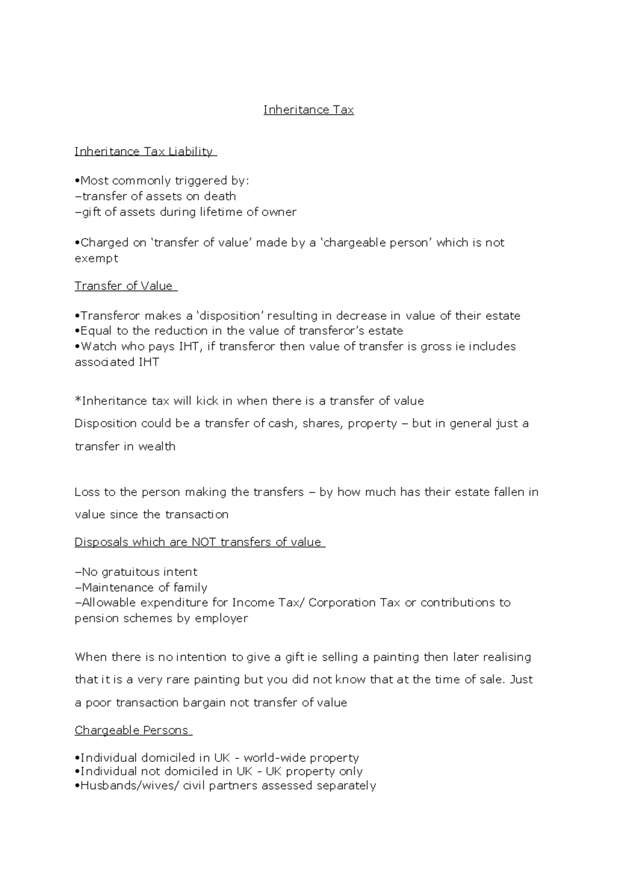 Lecture 4 - IHT notes - Inheritance Tax Inheritance Tax Liability •Most ...