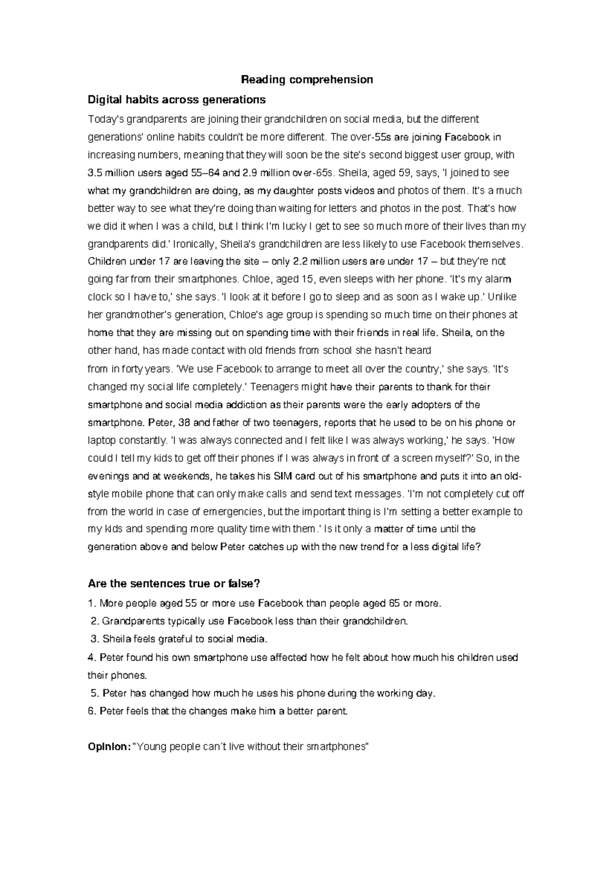 3. Digital habits across generations - Reading comprehension Digital ...