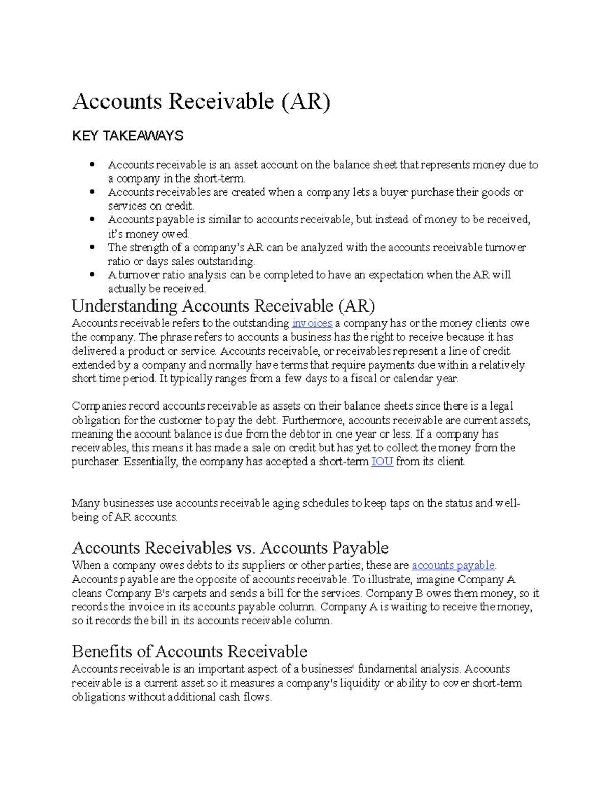 Accounts Receivable - Short notes about the topic - Accounts Receivable ...