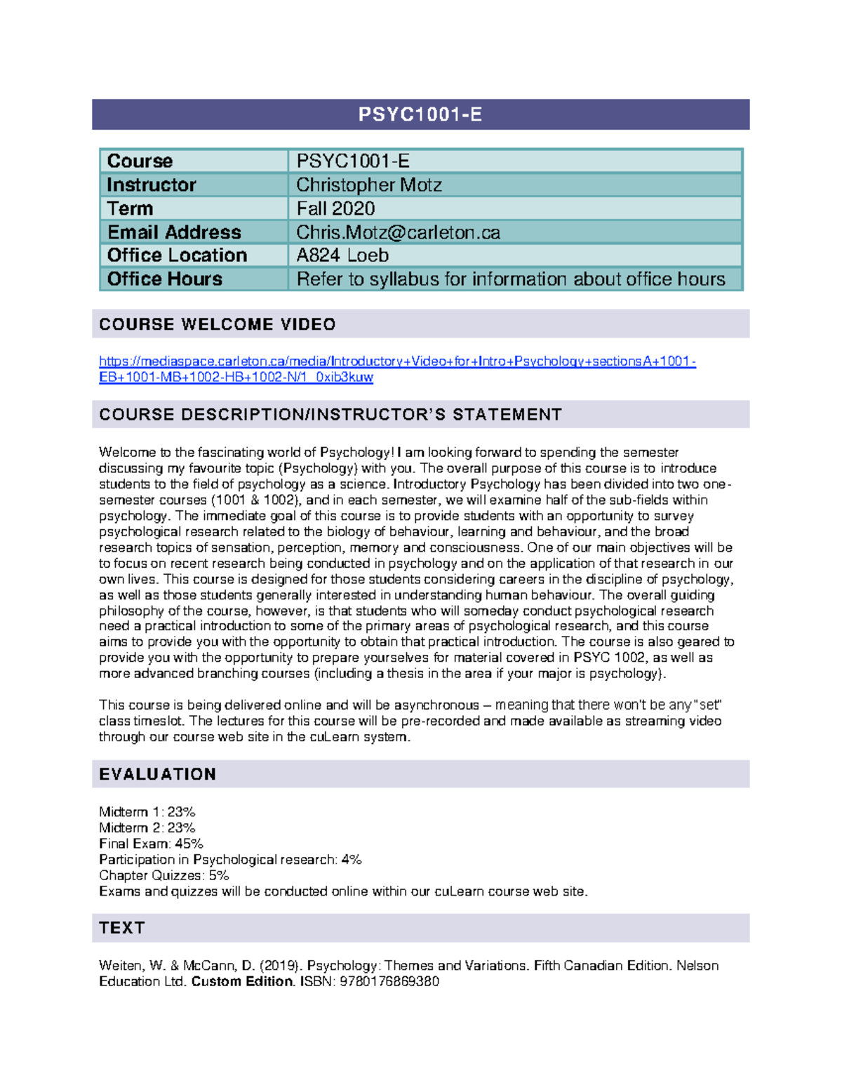 Christopher Motz course blurb for PSYC1001 E fall 2020 converted - PSYC1001-E Course PSYC1001-E ...