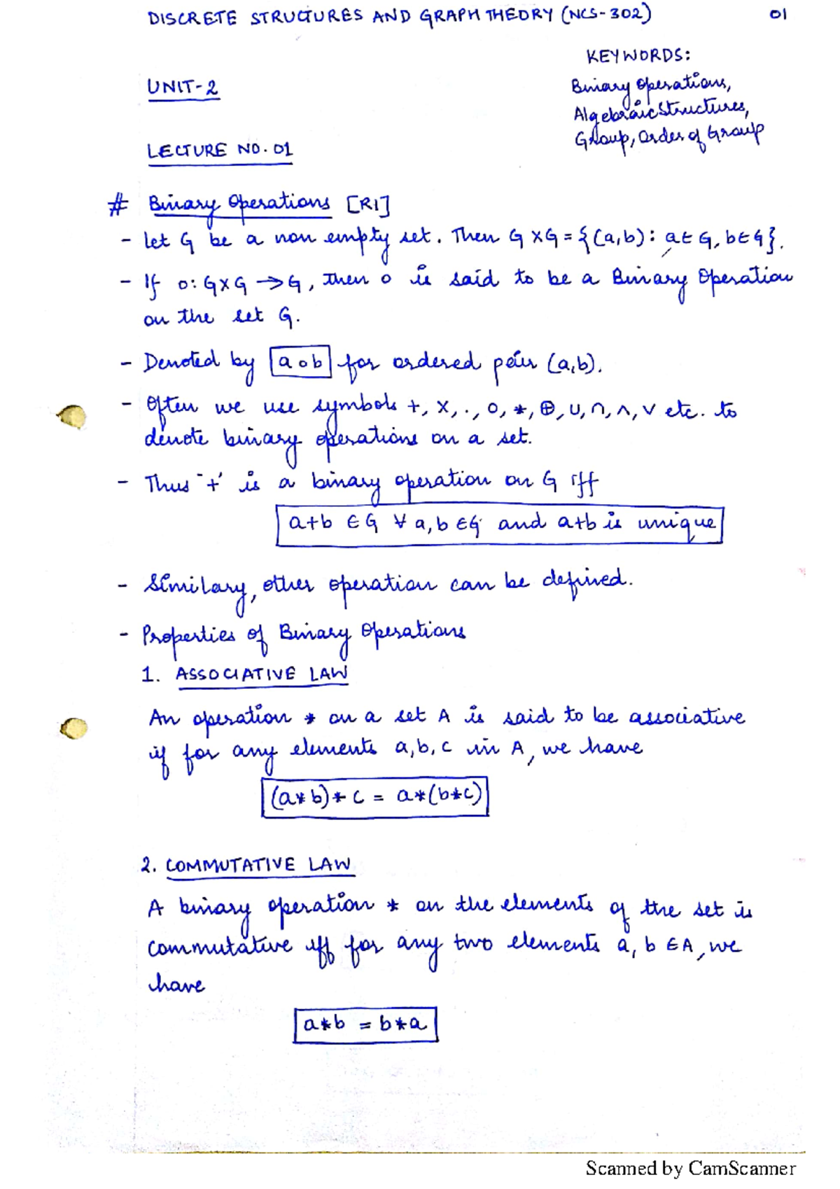 Dstl Unit 02 Part 1 Binary Operations Groups Btech Cse 2nd Year