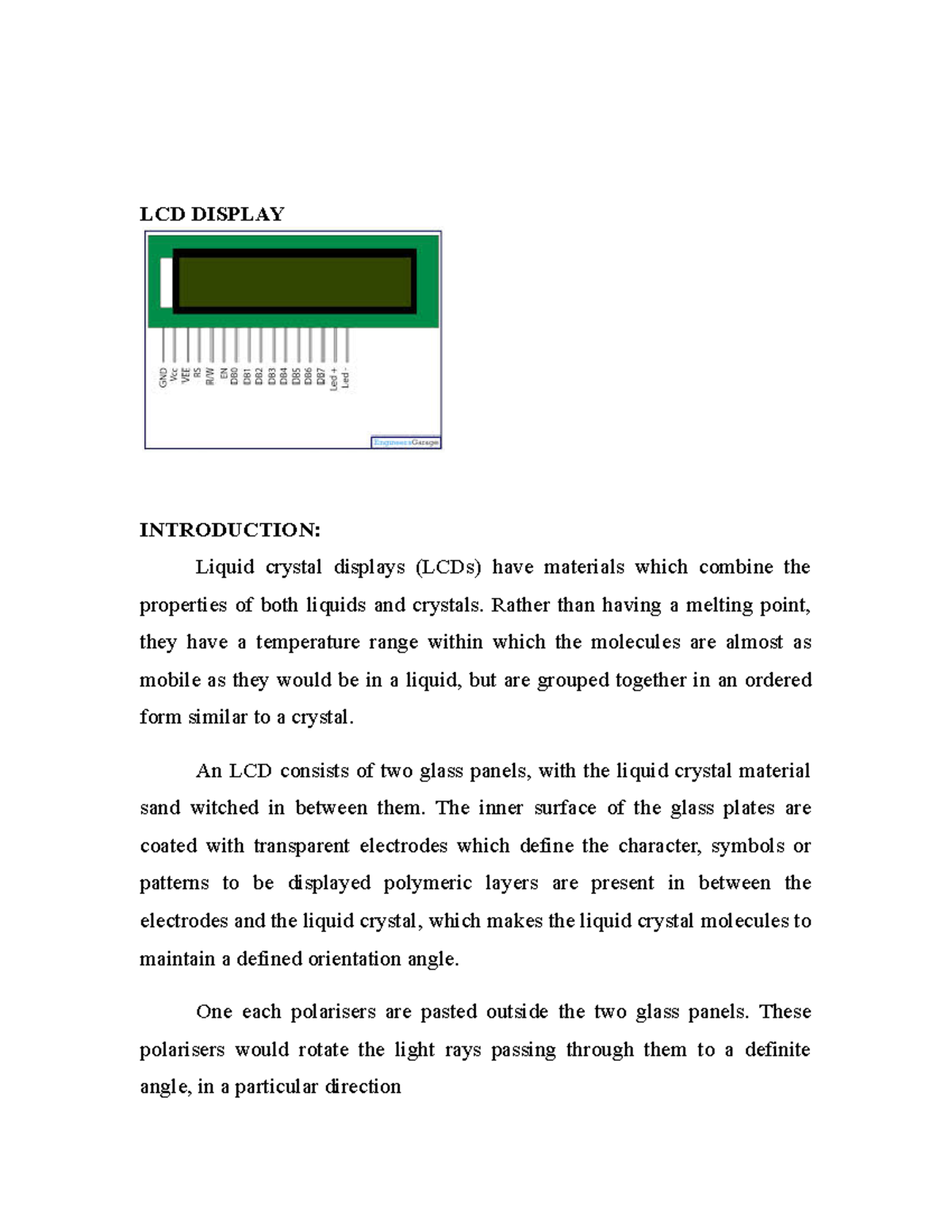 LCD Display - dcdv - LCD DISPLAY INTRODUCTION: Liquid crystal displays ...