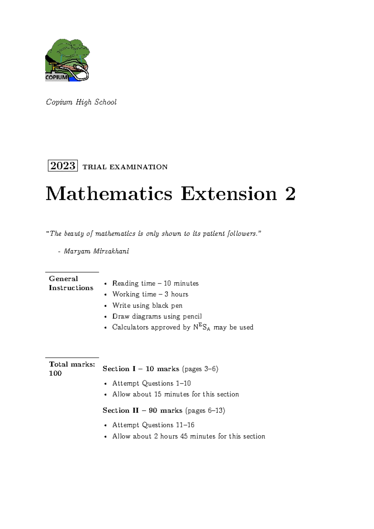 Copium HS 4U paper hard math made by a student on all topics - Copium ...