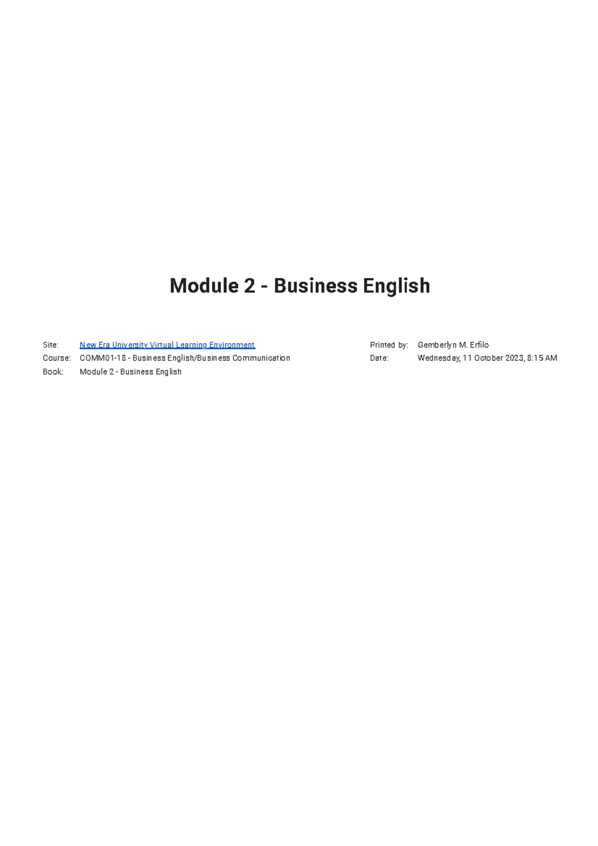 Module 2 - Business English - Module 2 - Business English Site: New Era ...