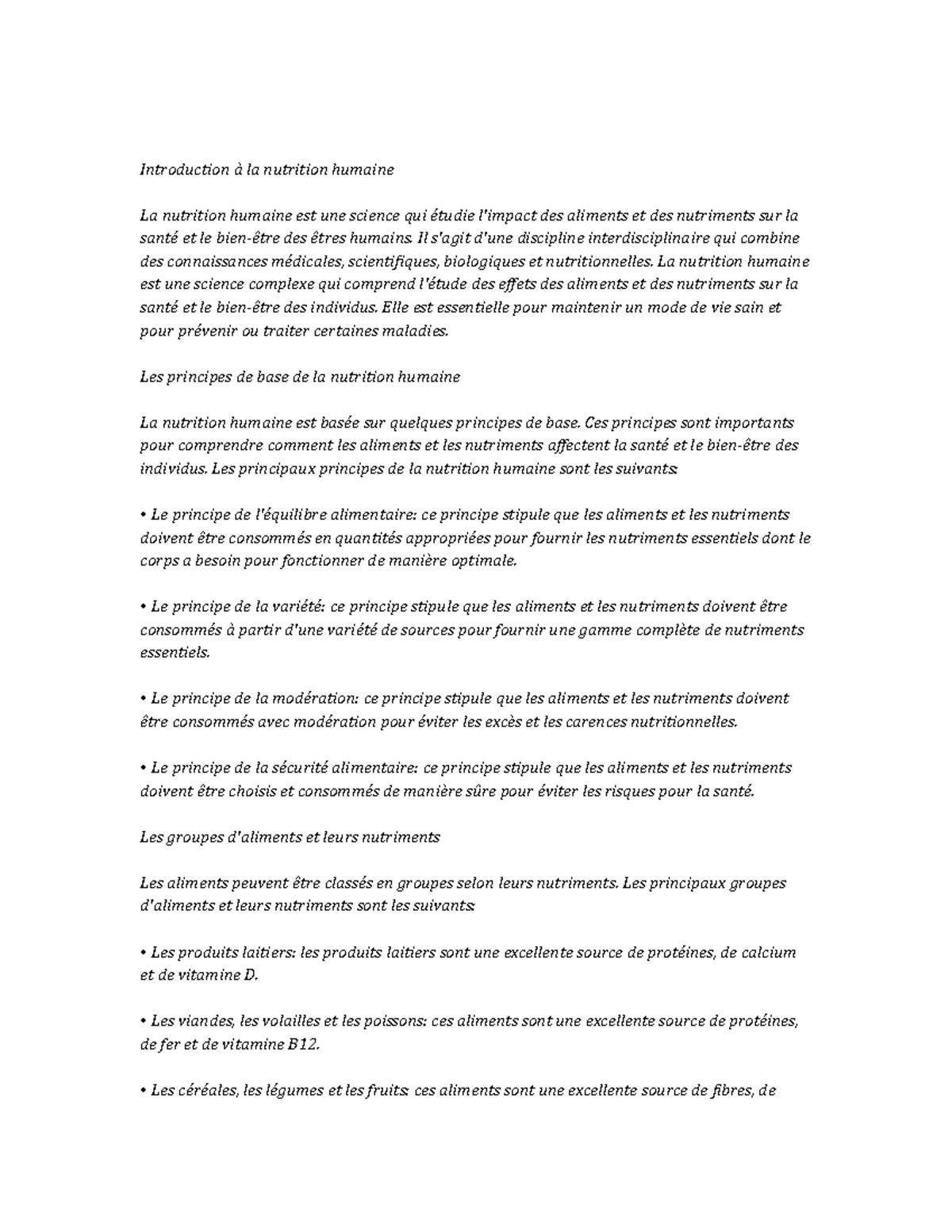 Human Nutrition Study Notes - Introduction à la nutrition humaine La ...