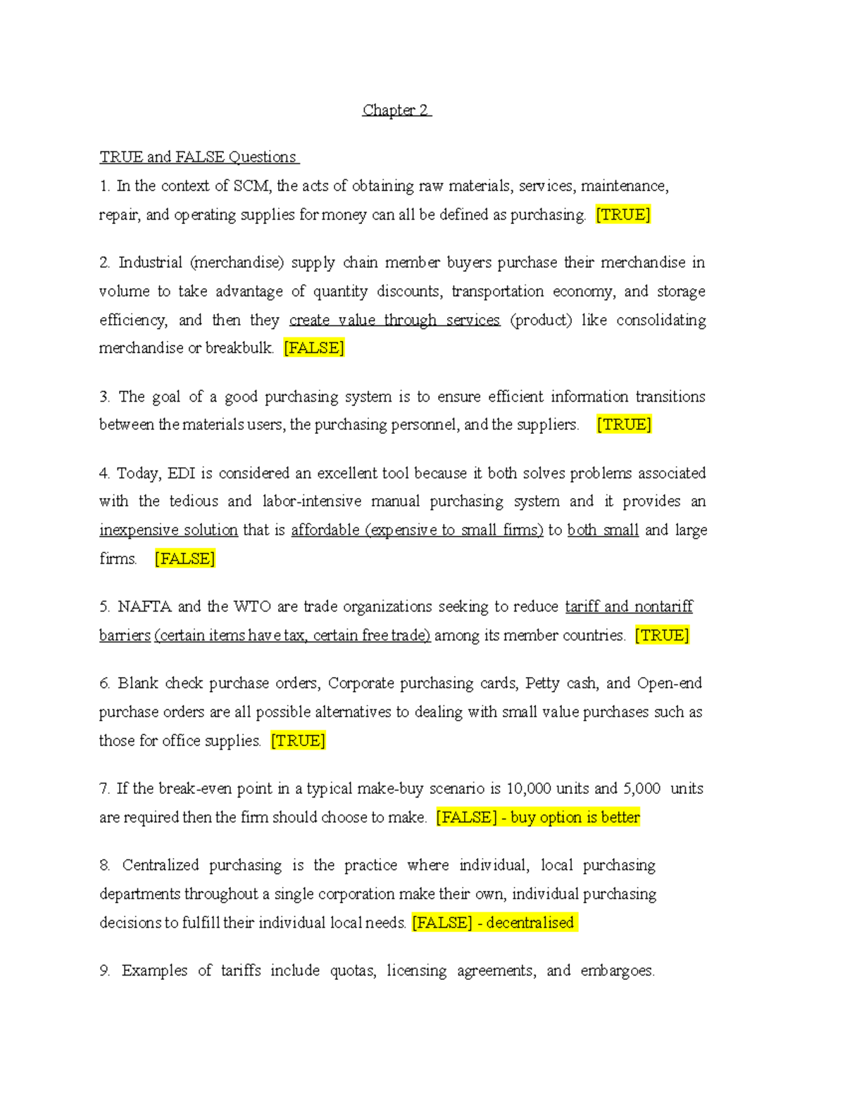 Scm Tutorial 2 True False Objective And Essay Questions Essay Questions 1 Provide Three