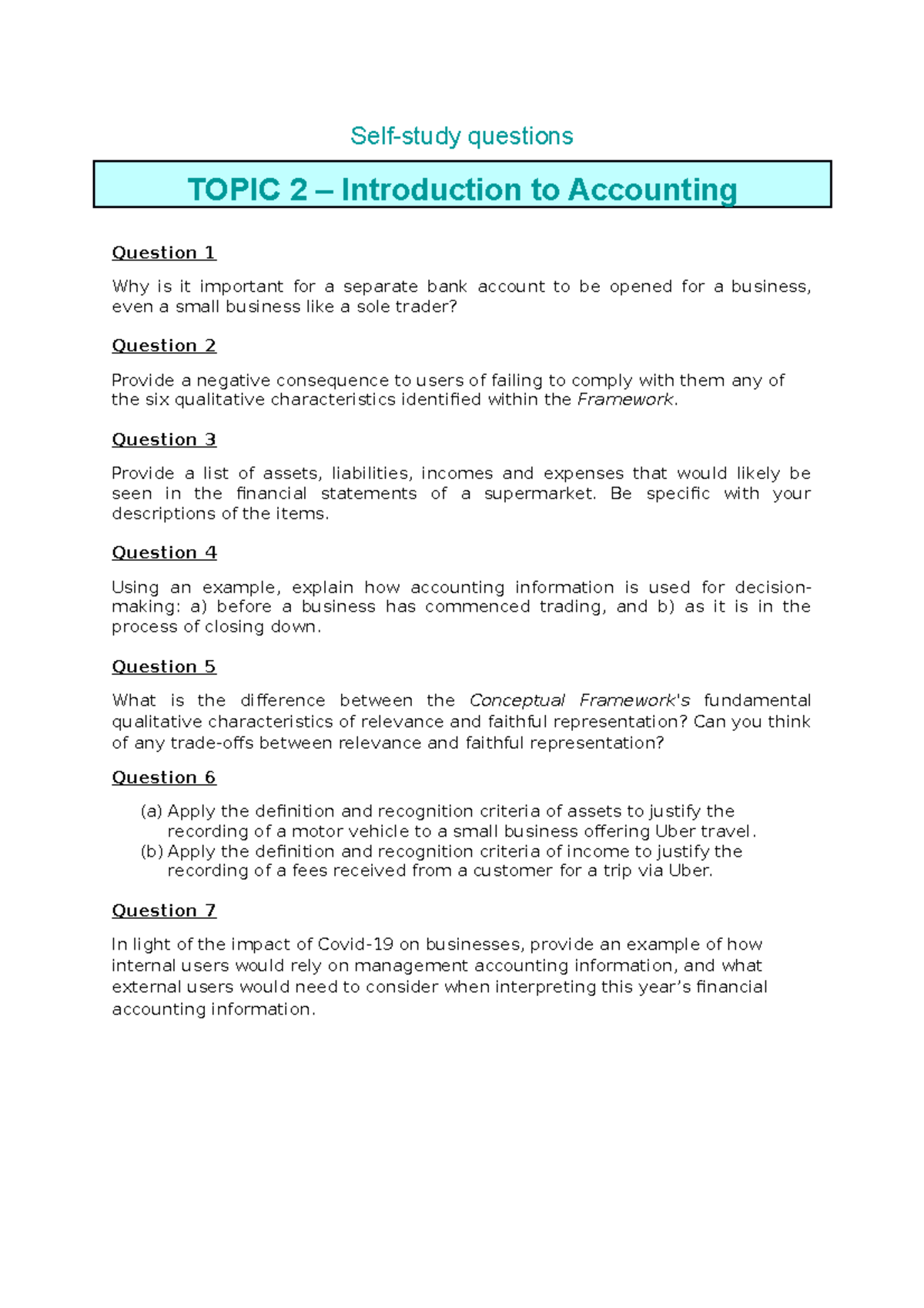Self-study questions Topic 2 - Self-study questions TOPIC 2 ...