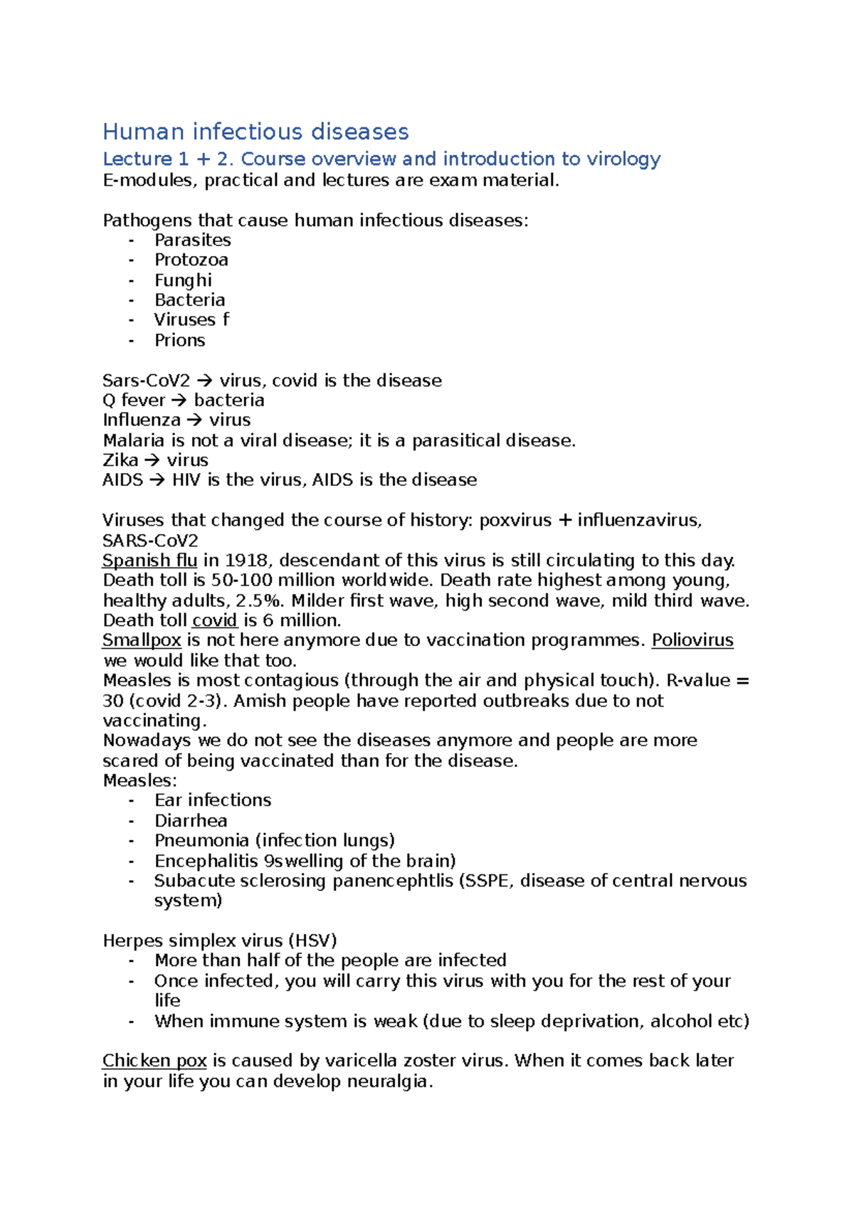 Human infectious diseases - Human infectious diseases Lecture 1 + 2 ...