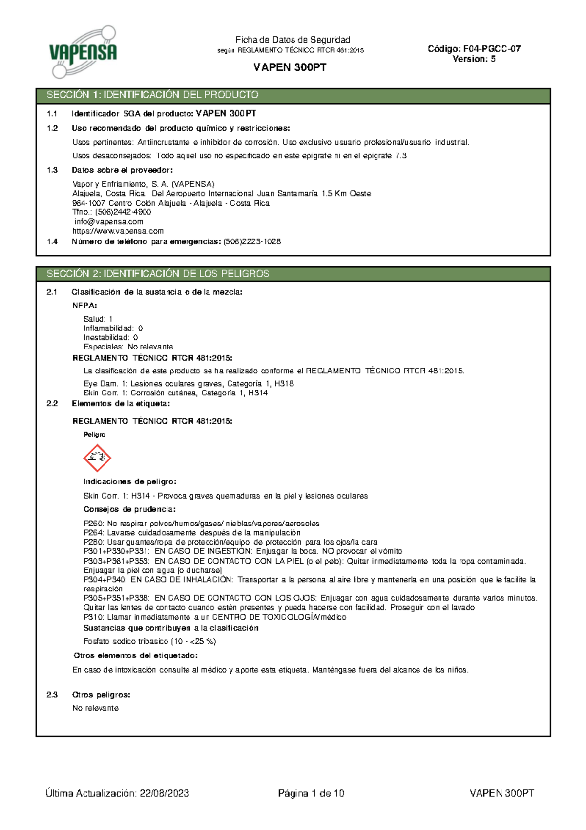 FDS Vapen 300PT - Hoja de Datos de seguridad para productos químicos ...