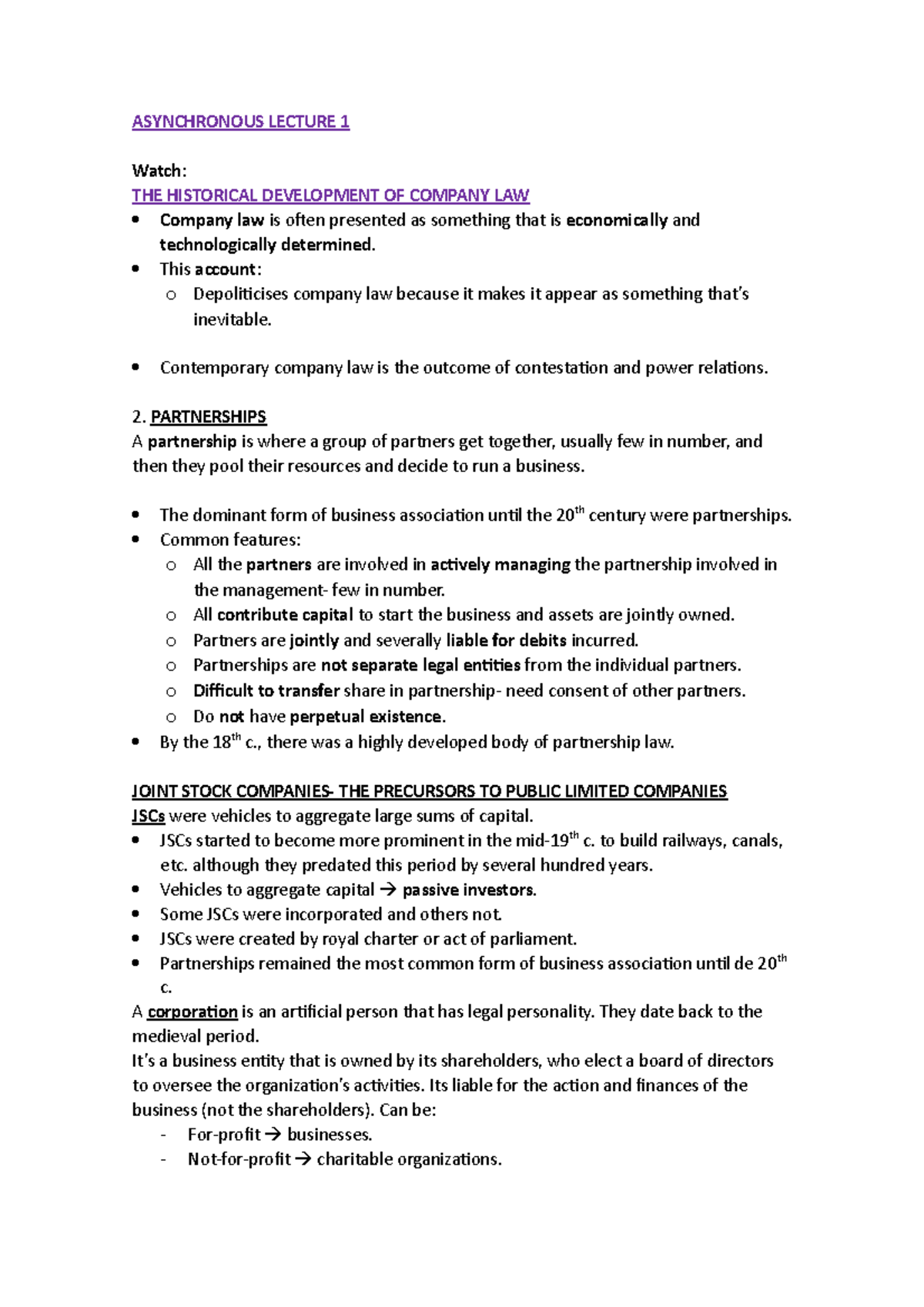 Asynchronous lecture 1 CO - ASYNCHRONOUS LECTURE 1 Watch : THE HISTORICAL DEVELOPMENT OF COMPANY ...