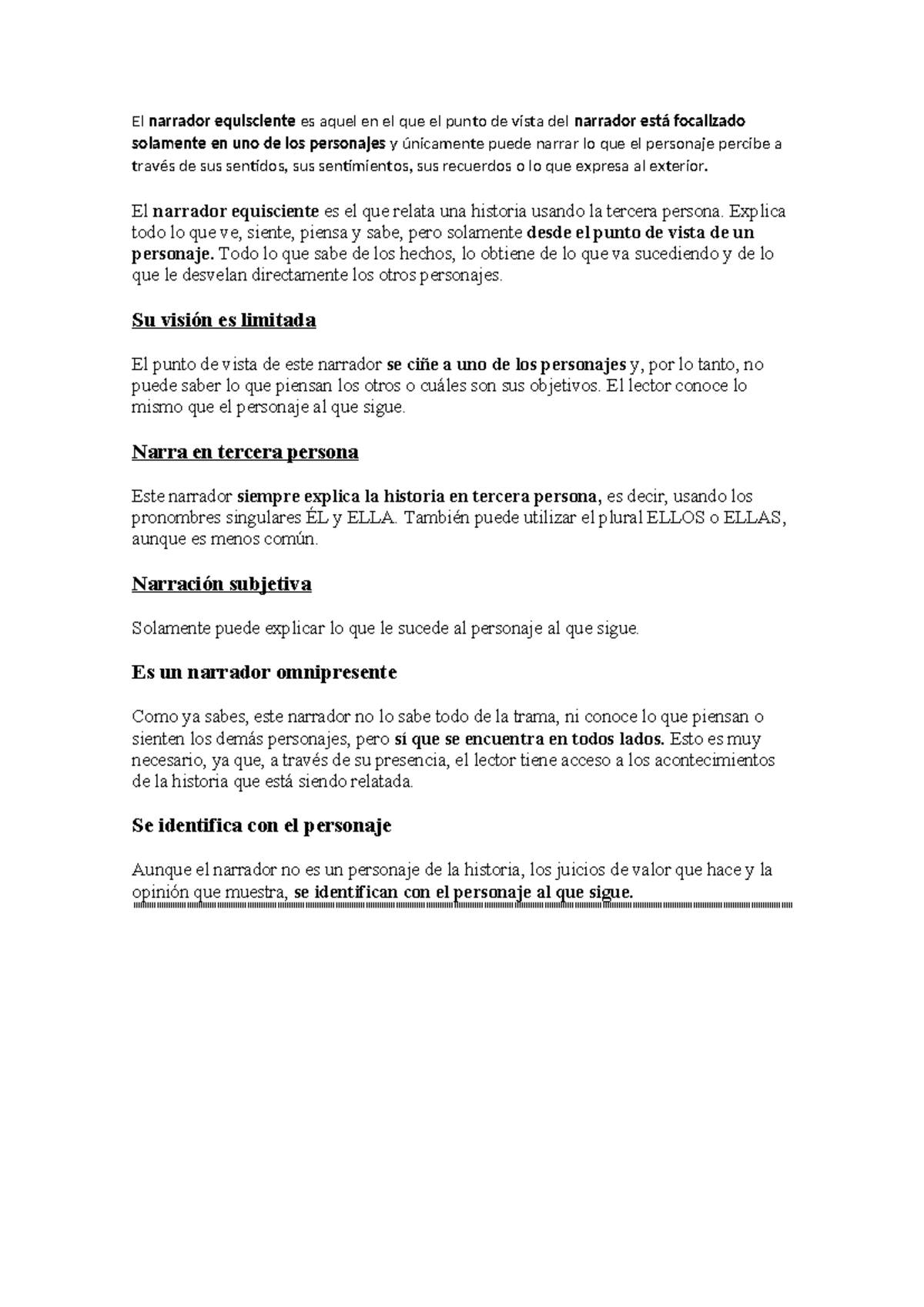 Narradores - apuntes varios - El narrador equisciente es aquel en el ...