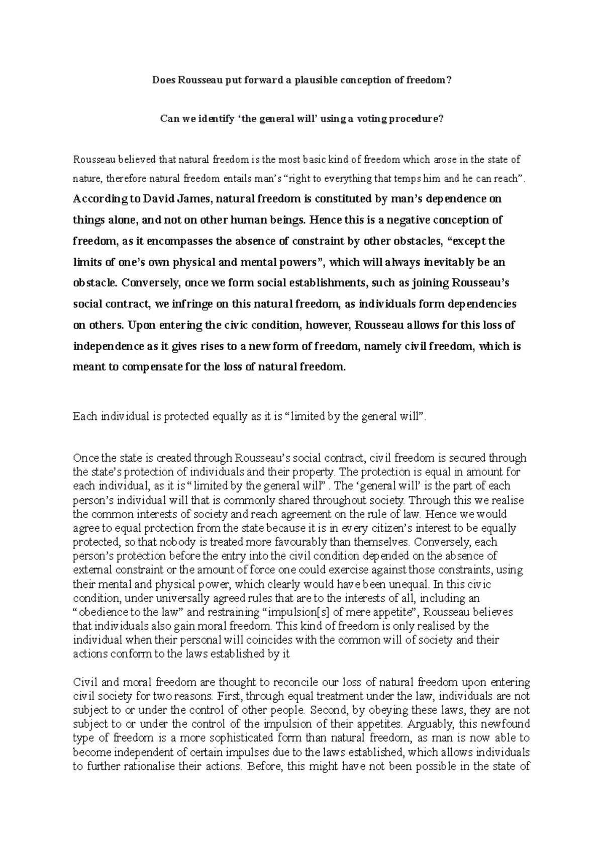 Does Rousseau put forward a plausible conception of freedom - According ...