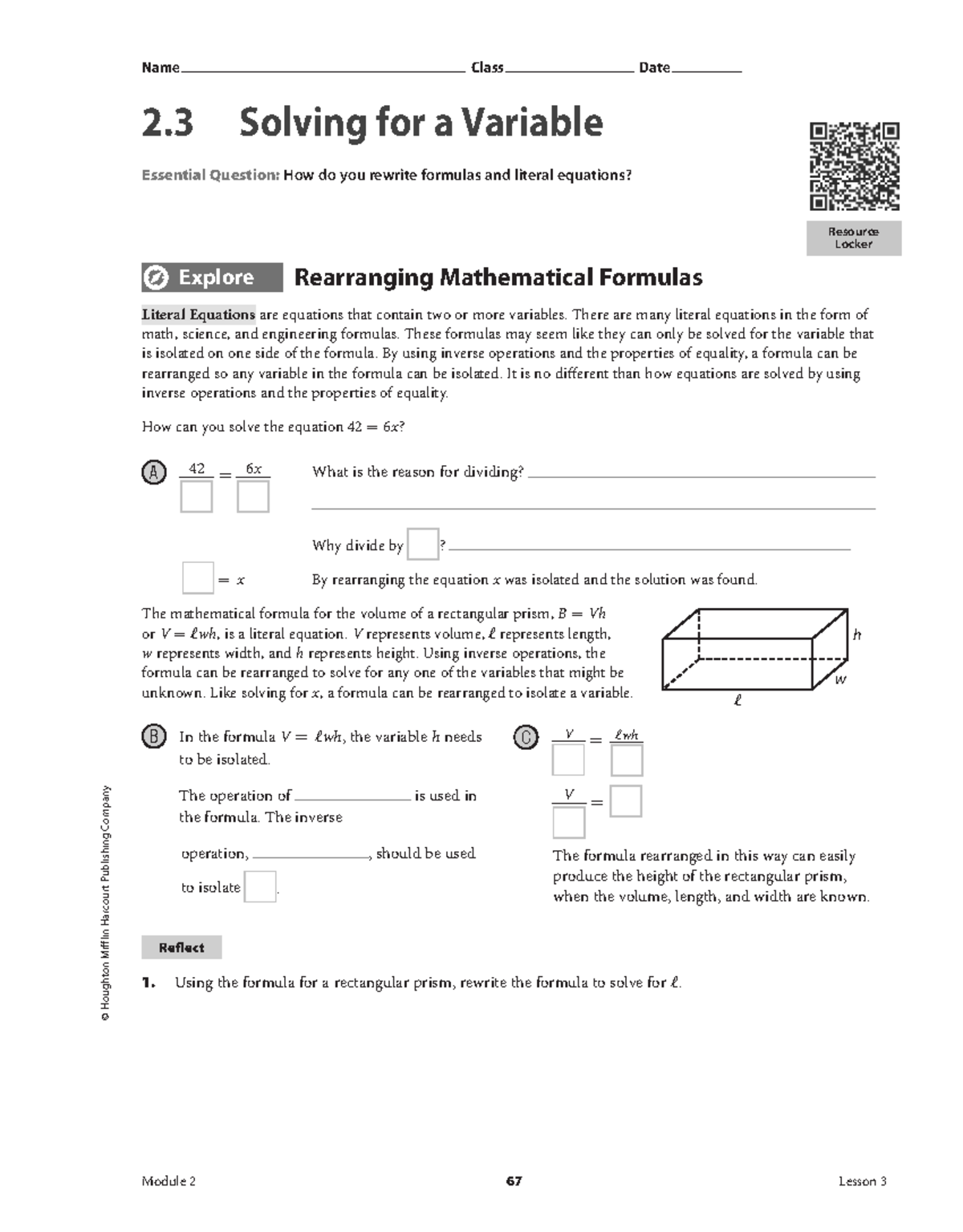 2 - Chemistry worksheet - © Houghton Mifflin Harcourt Publishing Company Name Class Date ...
