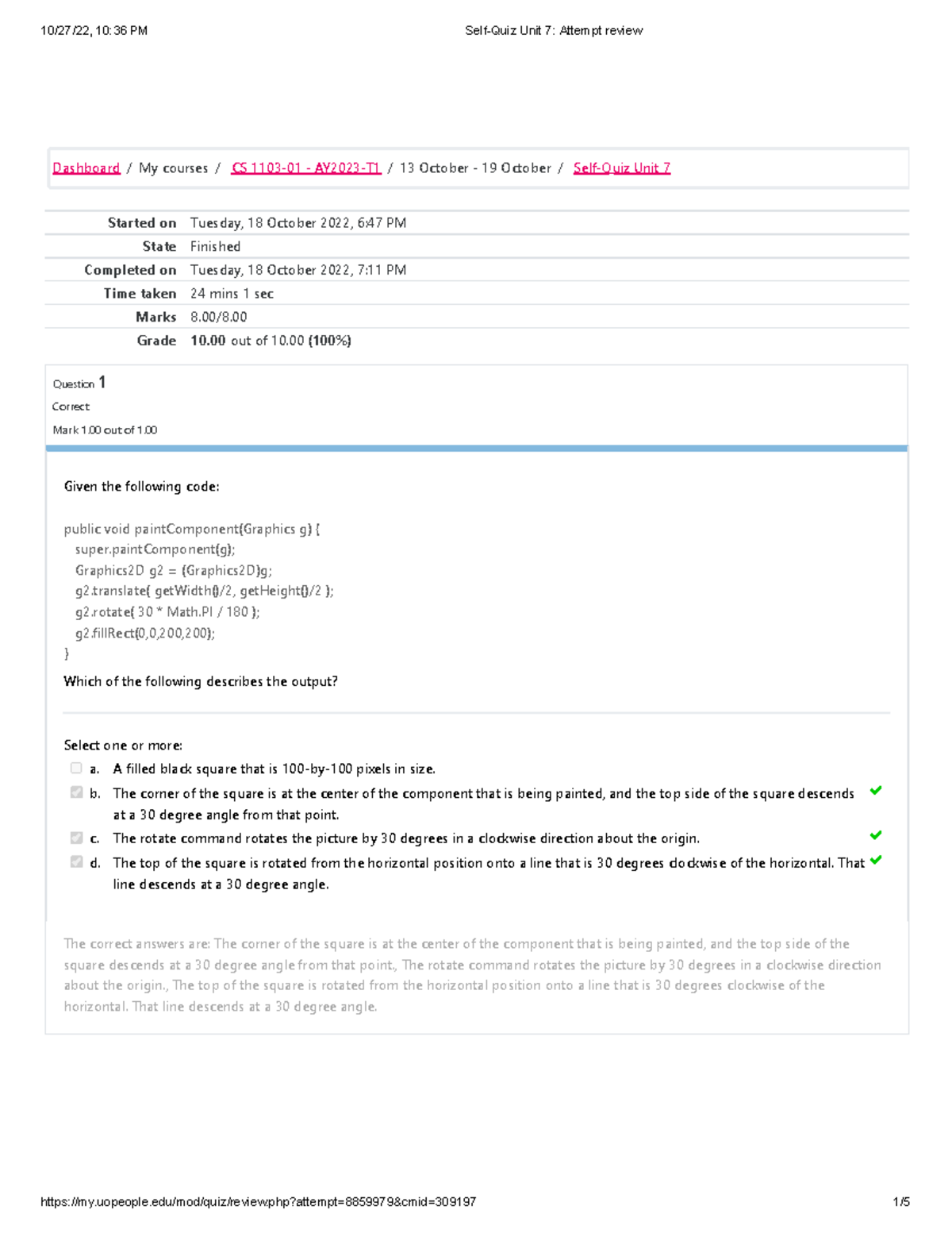 Self-Quiz Unit 7 Attempt review - Started on Tuesday, 18 October 2022 ...