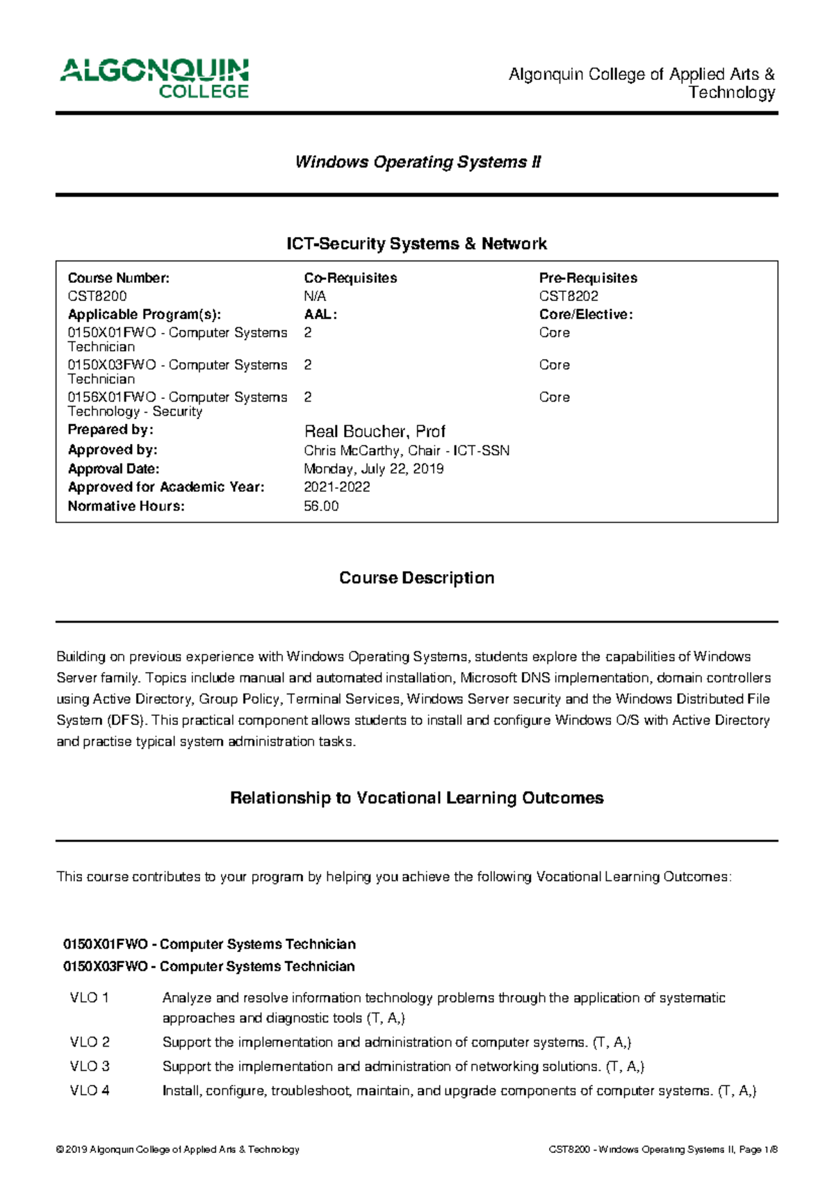 2021-2022 cst8200 course outline - CST8239 - Algonquin College - Studocu