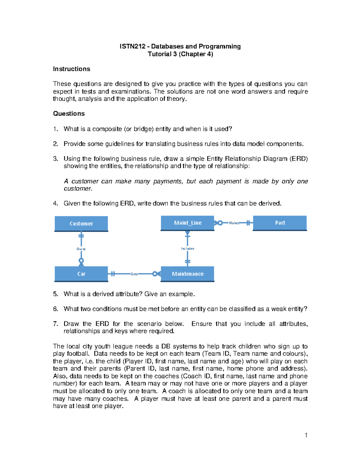 ISTN212 Databases Tutorial 3 - Chapter 4 - ISTN212 - Databases and Programming Tutorial 3 ...