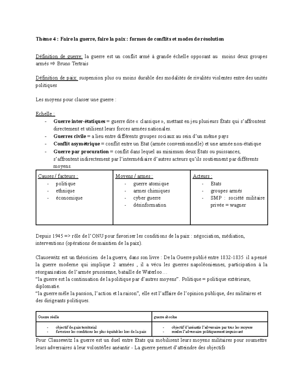 Fiche Révision Thème 4 Hggsp Thème 4 Faire La Guerre Faire La Paix