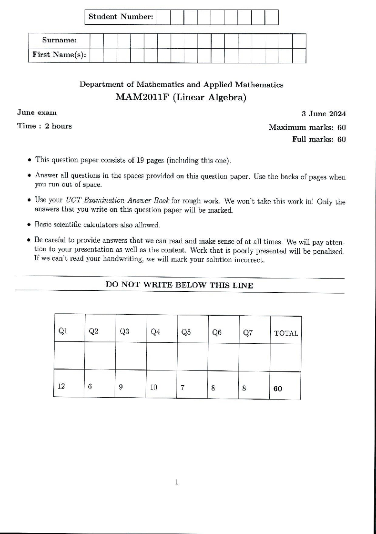 Exam paper 2024 solutions - Student Number: Surname: First Name(s ...