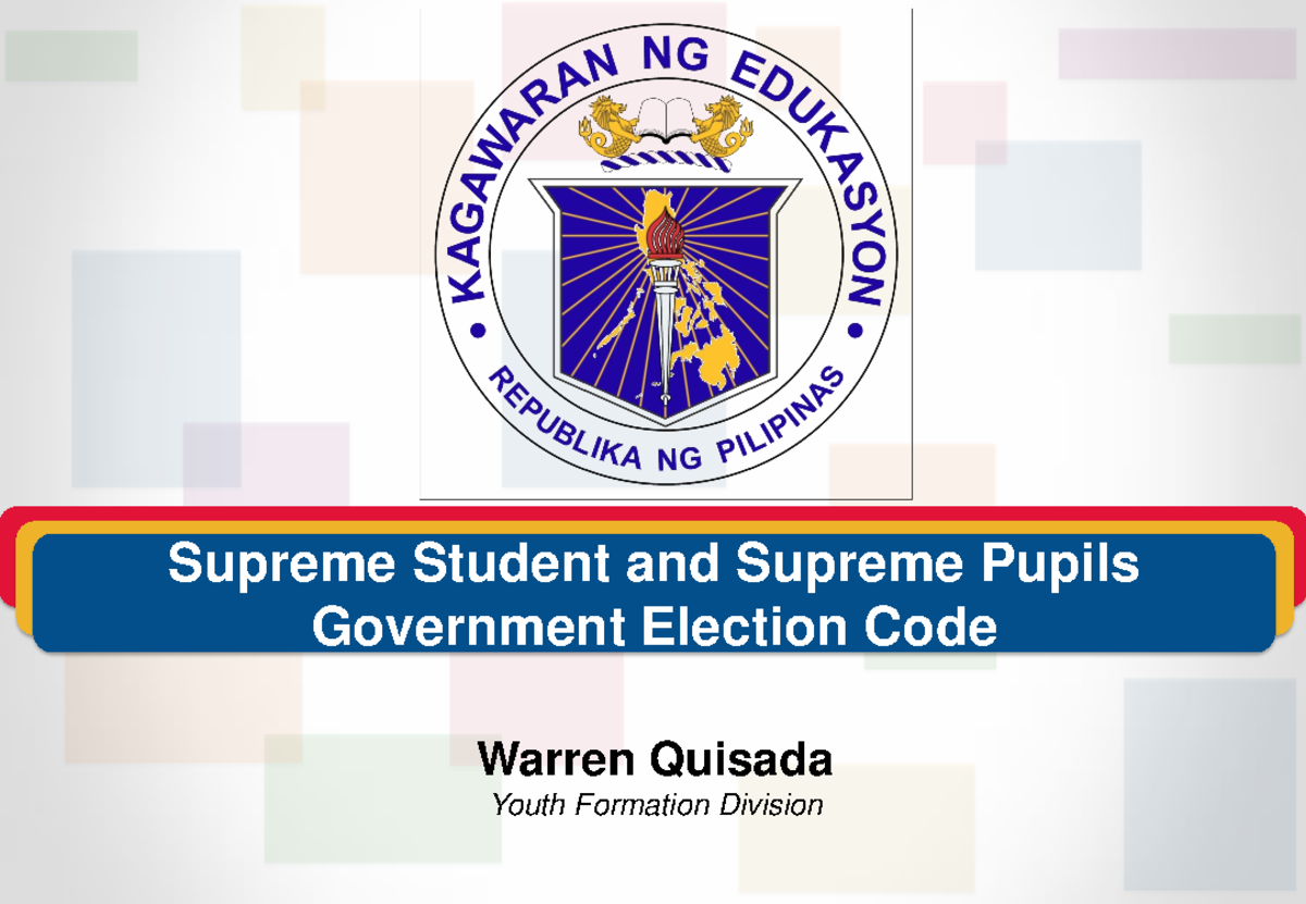 Tatp election code - Warren Quisada Youth Formation Division Supreme ...