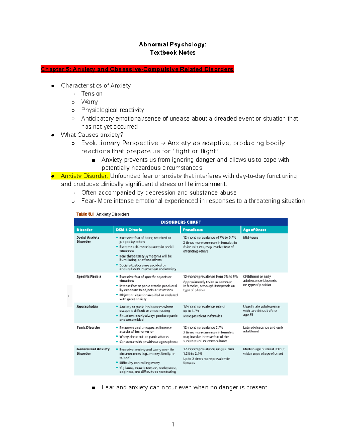 Abnormal Psychology - Lecture notes 1-5 - Abnormal Psychology: Textbook ...