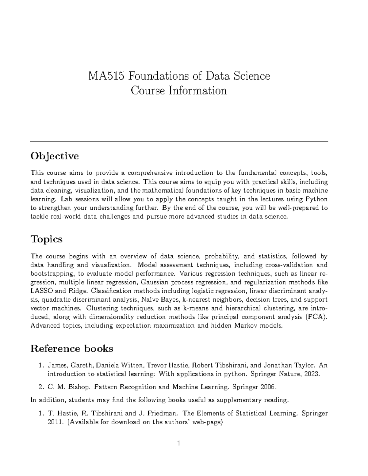 MA515 Course Information - MA515 Foundations of Data Science Course ...