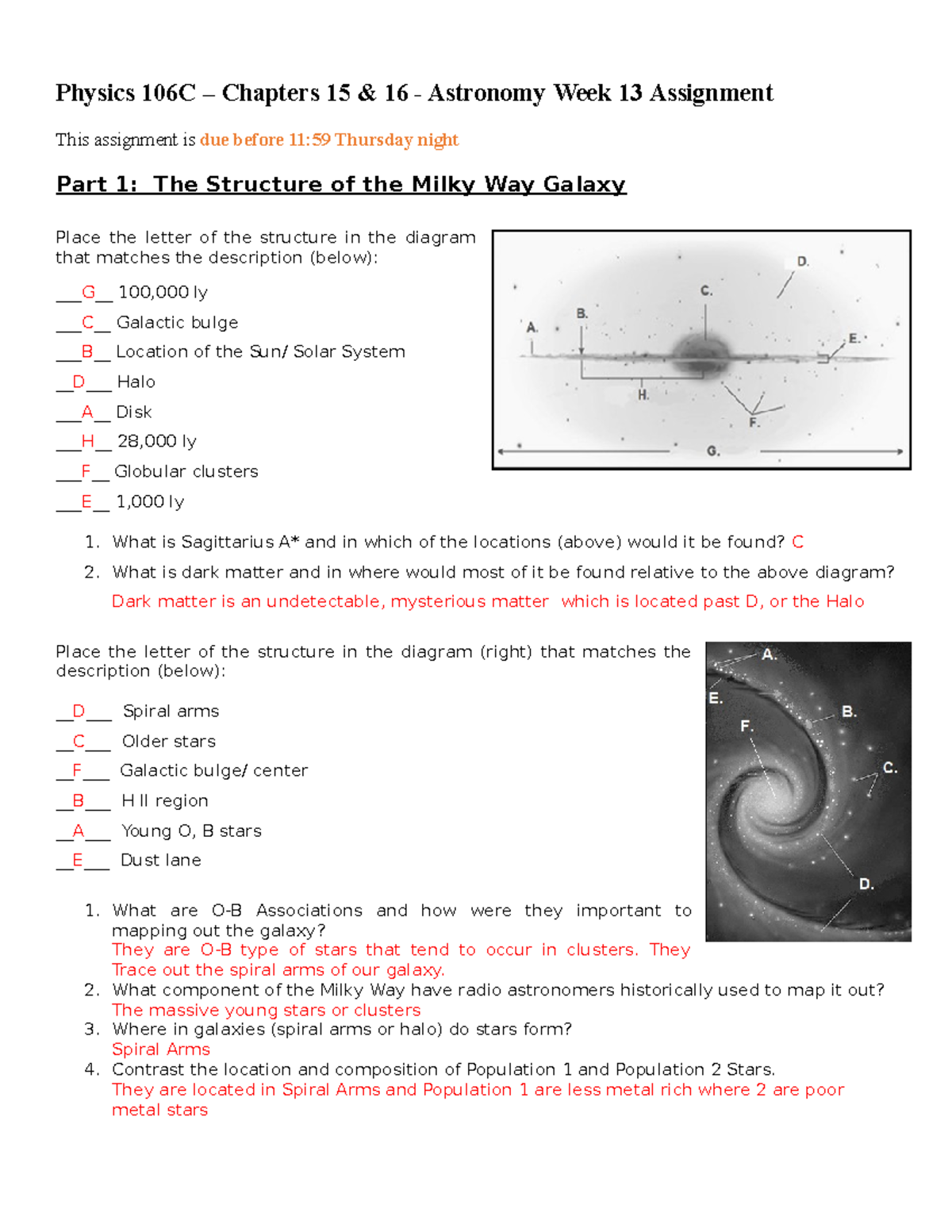 Assignment #13 - Physics 106C – Chapters 15 & 16 - Astronomy Week 13 ...