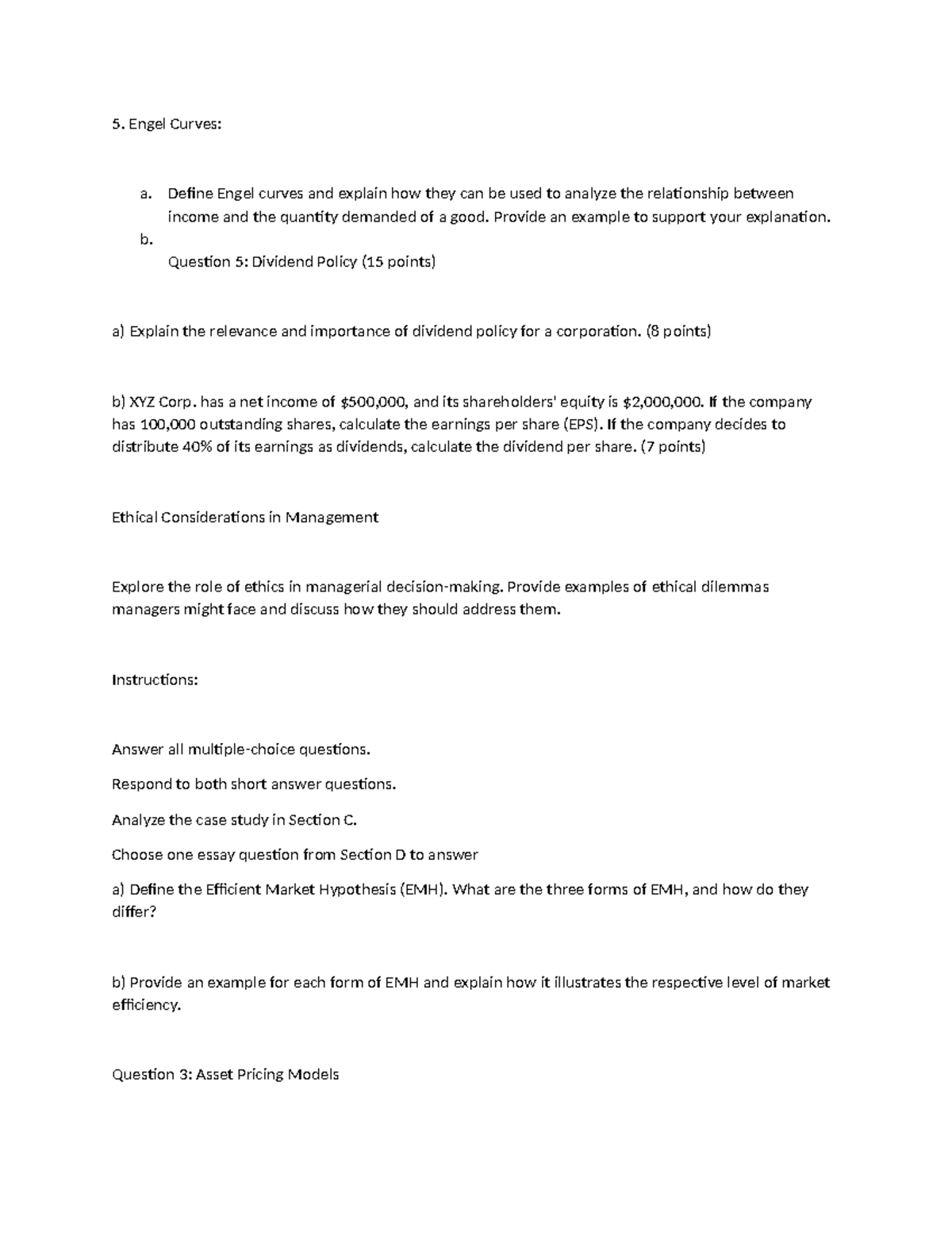 Midterm practice 10 - Engel Curves: a. Define Engel curves and explain ...