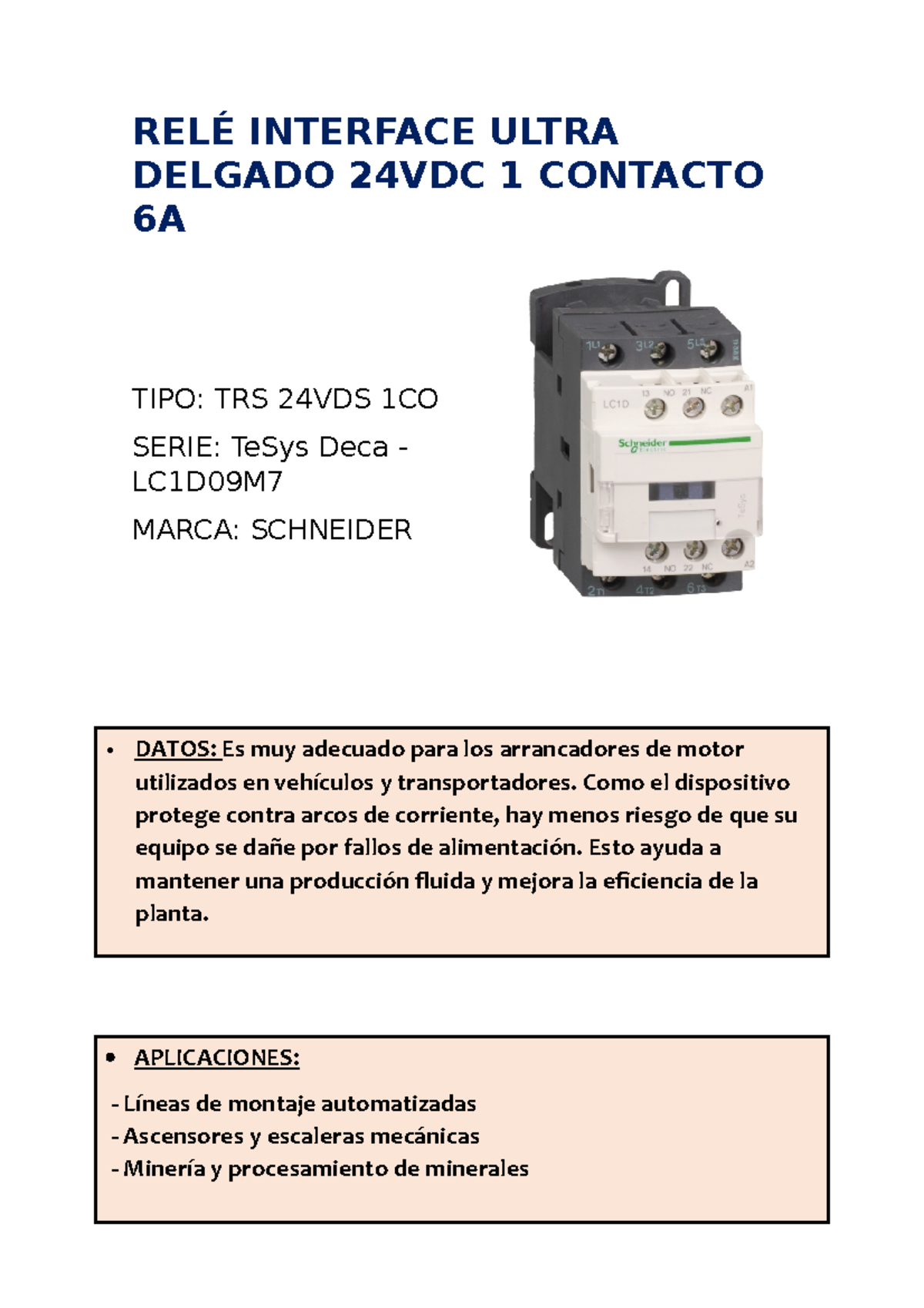 Contactor Schneider Electric - RELÉ INTERFACE ULTRA DELGADO 24VDC 1 ...
