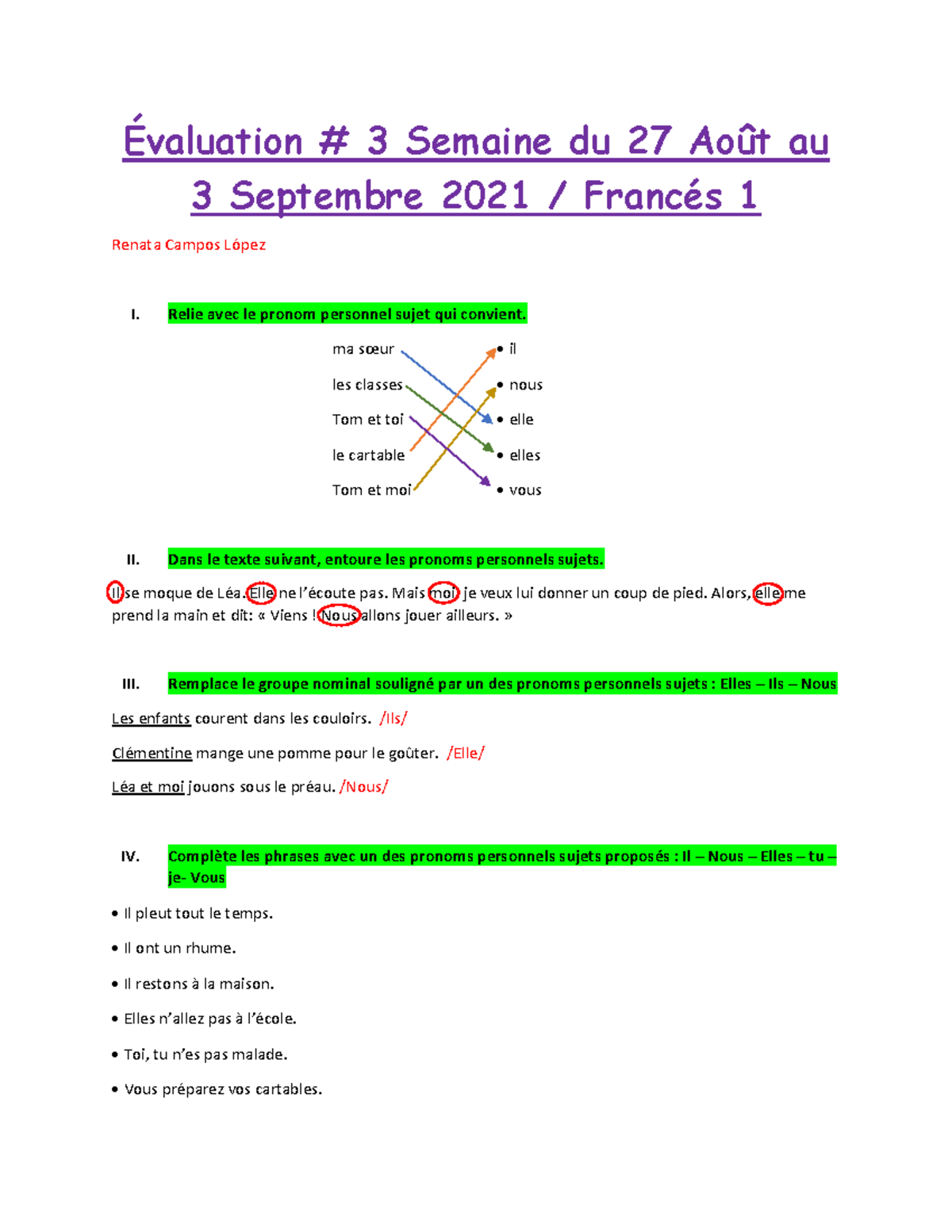 Évaluation ^N 3 Frances - Évaluation # 3 Semaine du 27 Août au 3 ...