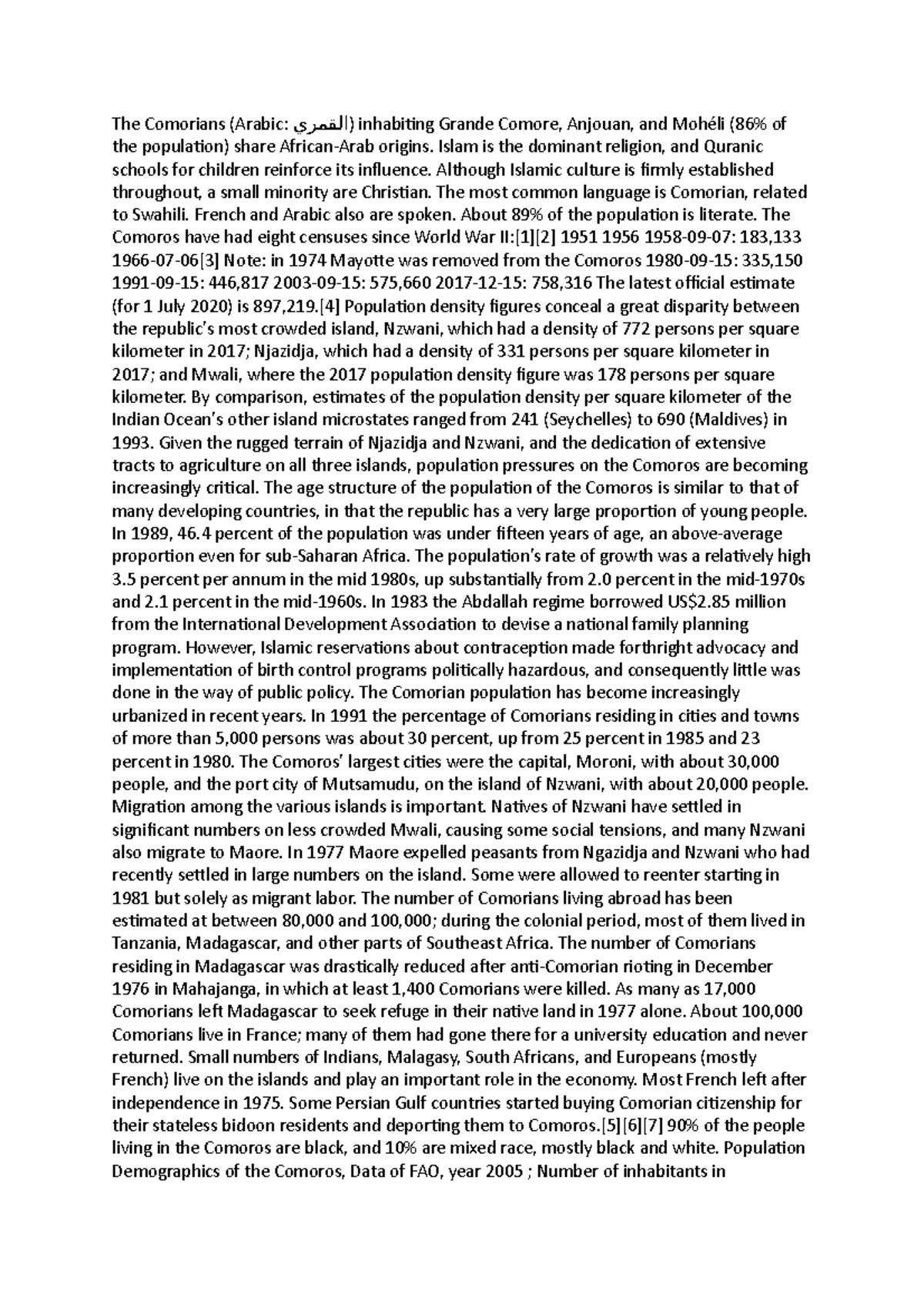 Comoros - Summary - The Comorians (Arabic: القمري) inhabiting Grande ...
