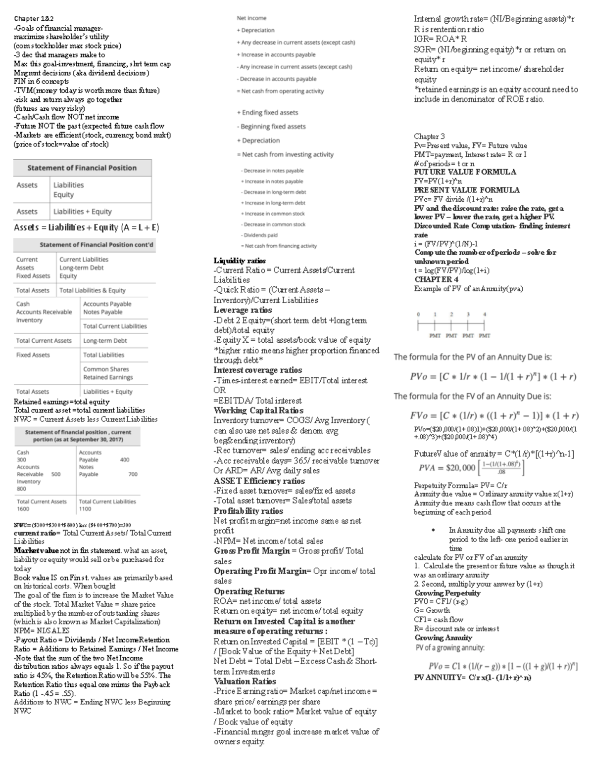 FIN300 Midterm Cheat Sheet - Chapter 1& 2 Goals of financial manager ...