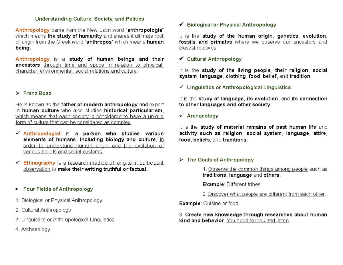 UCSP Reviewer - Hi! Good luck! - Understanding Culture, Society, and ...