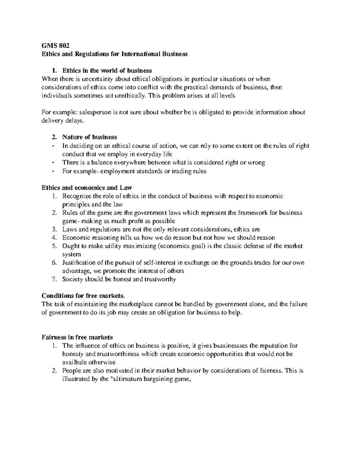 GMS 802 - Lecture notes 1-12 - GMS 802 Ethics and Regulations for ...