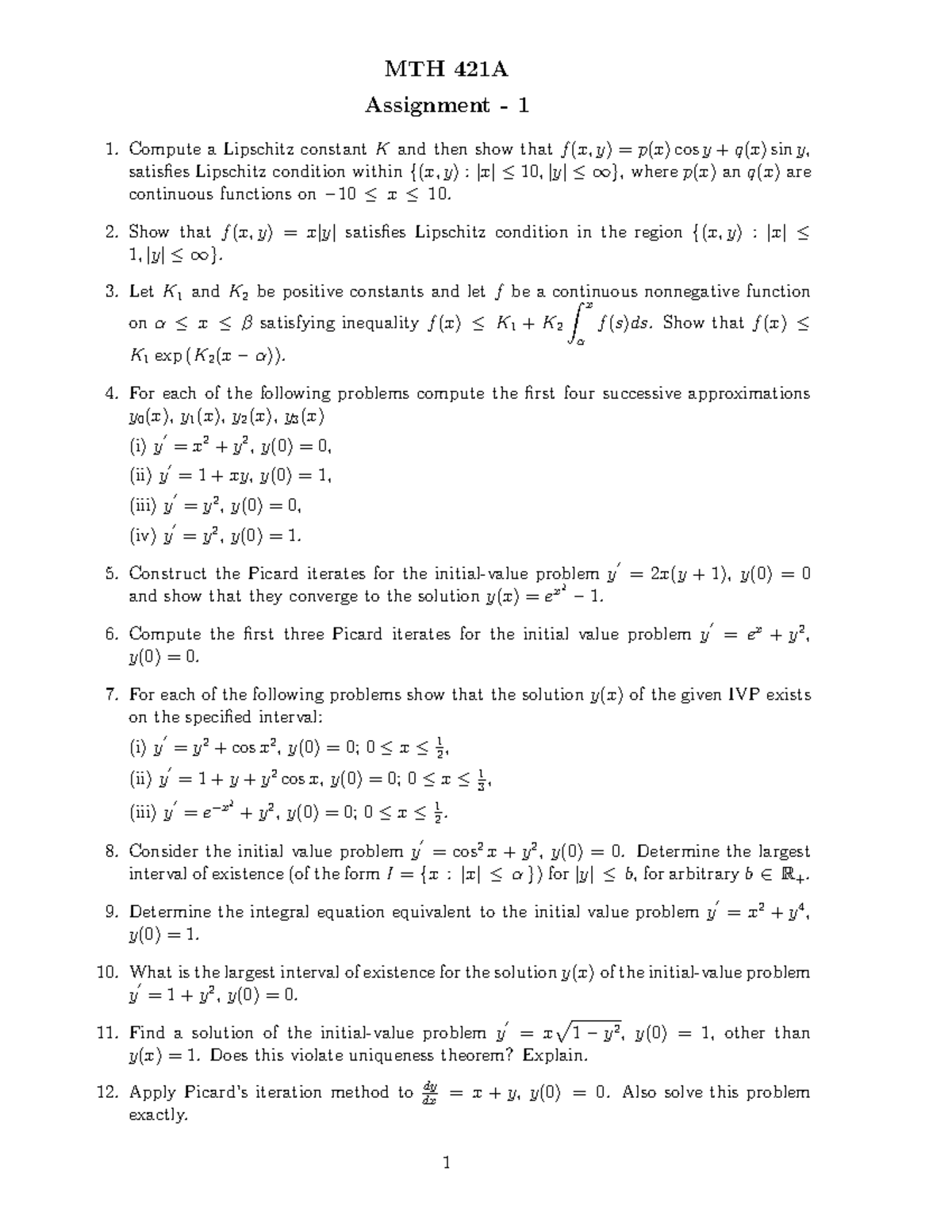 Assign 1 - MTH 421A Assignment - 1 Compute a Lipschitz constantKand ...
