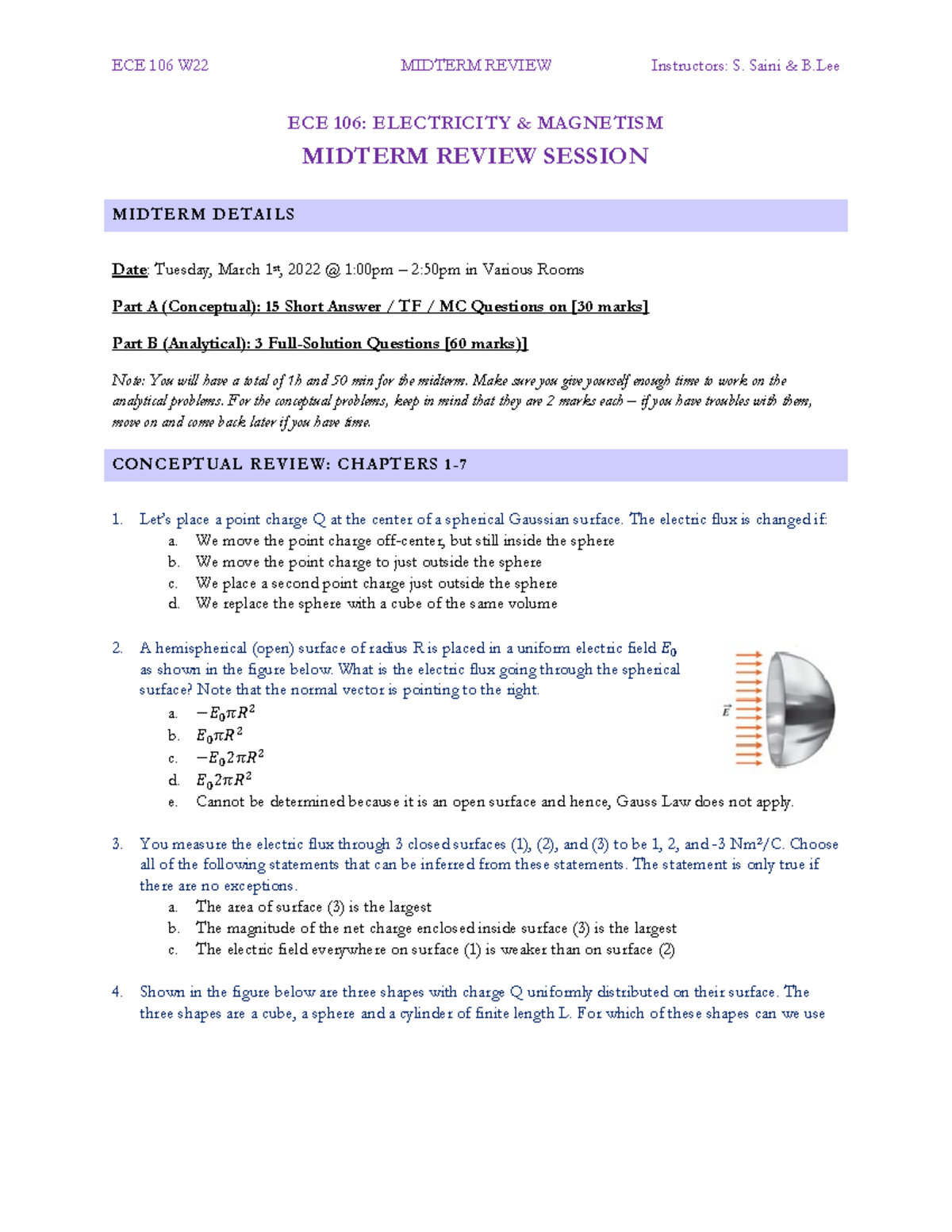 Ece106 W22 Midterm Review Ece 106 Electricity Magnetism Midterm
