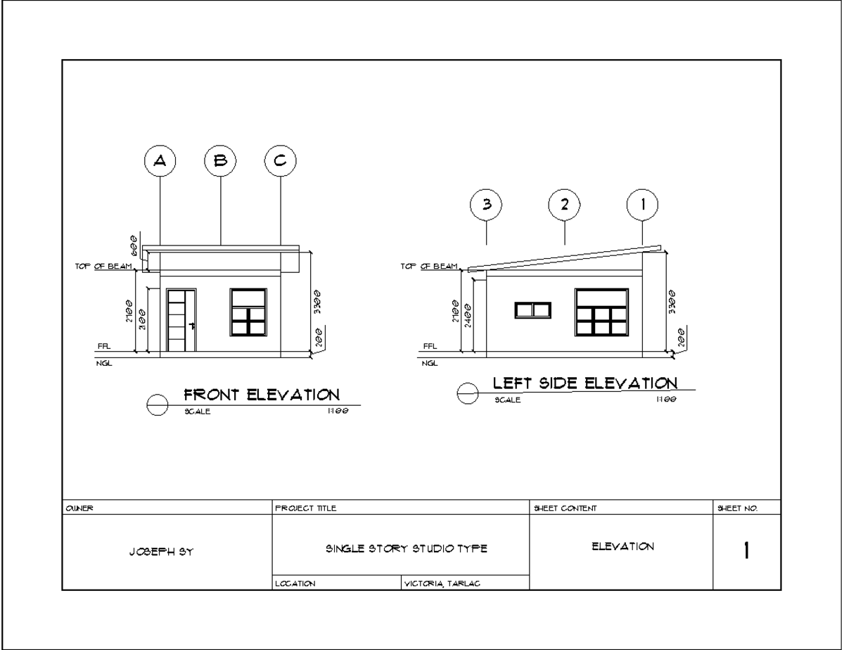 Sy elev 1-combined - Sample 4x5m studio type - 2100 2700 600 200 3300 a ...