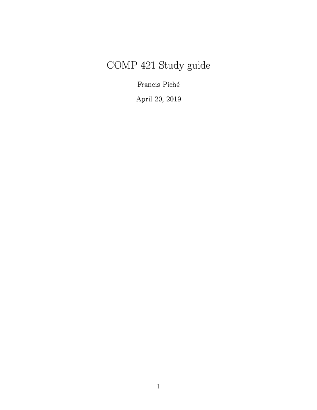COMP 421 Study Guide Winter 2019 - Comp 421 - McGill - Studocu