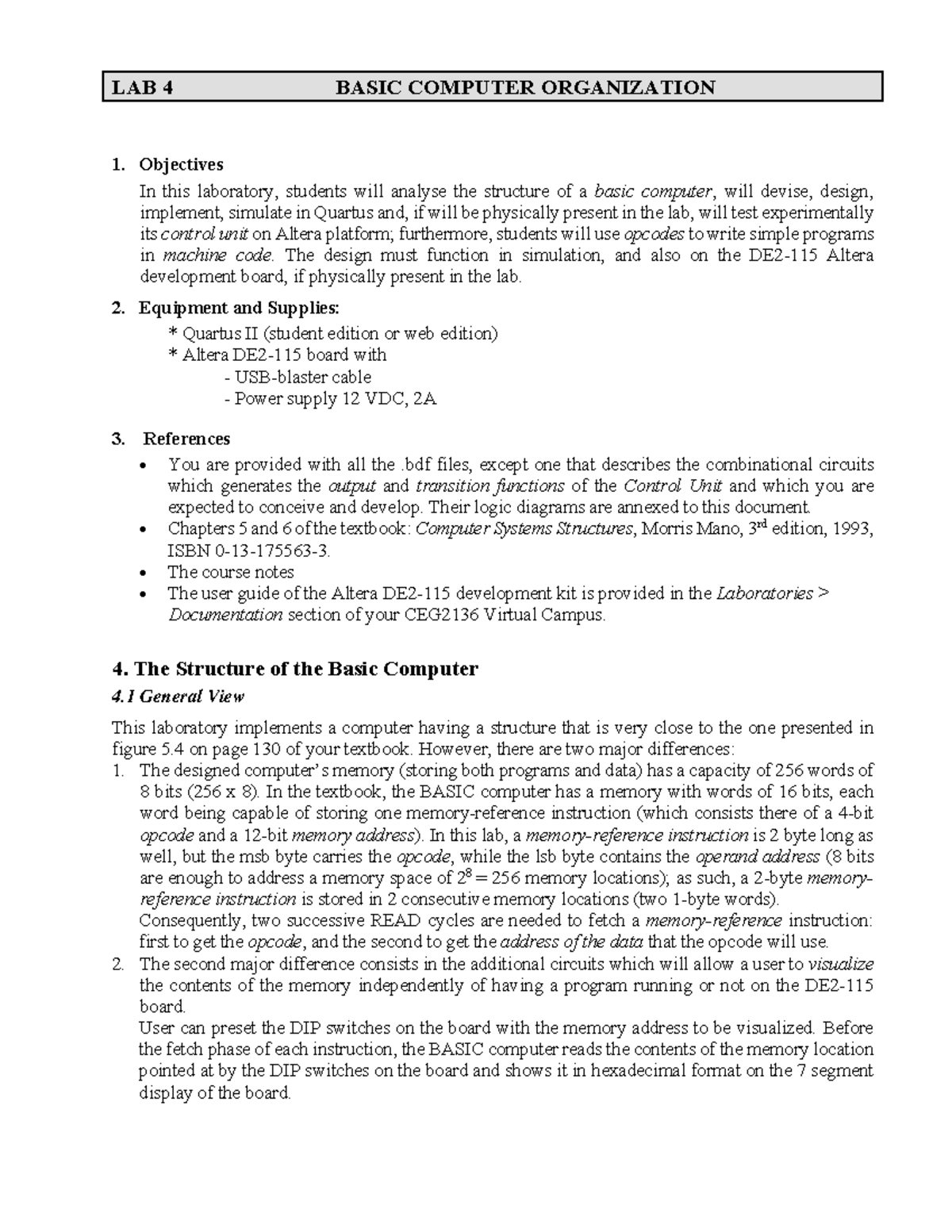 CEG2136 F2020Lab4 - Lab 4 - LAB 4 BASIC COMPUTER ORGANIZATION 1 ...