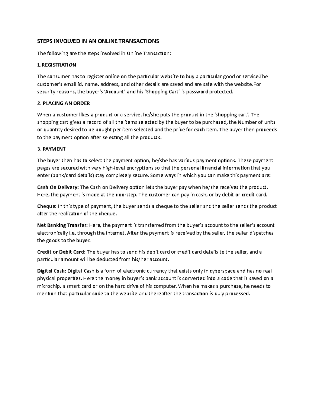 Steps in online transaction - STEPS INVOLVED IN AN ONLINE TRANSACTIONS ...