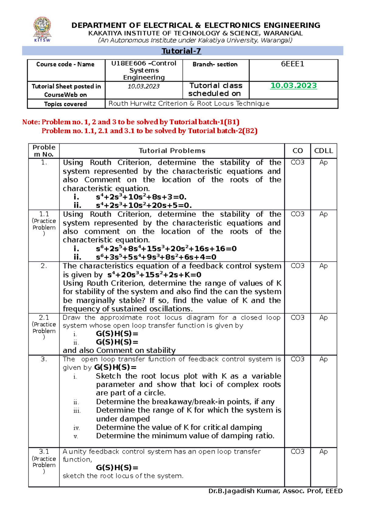 CSE-T7 - Important questions in CONTROL SYSTEMS ENGINEERING ...
