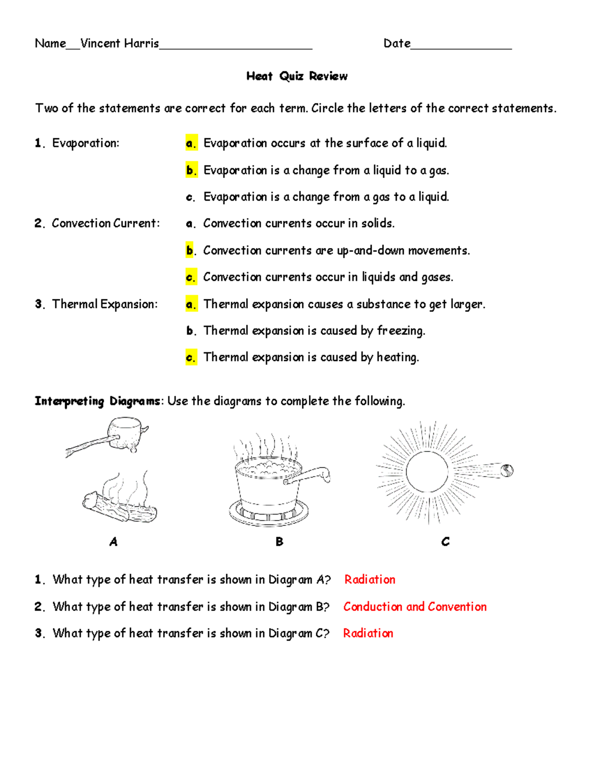 Heat Quiz - 212 - Name__Vincent Harris_____________________ Date ...