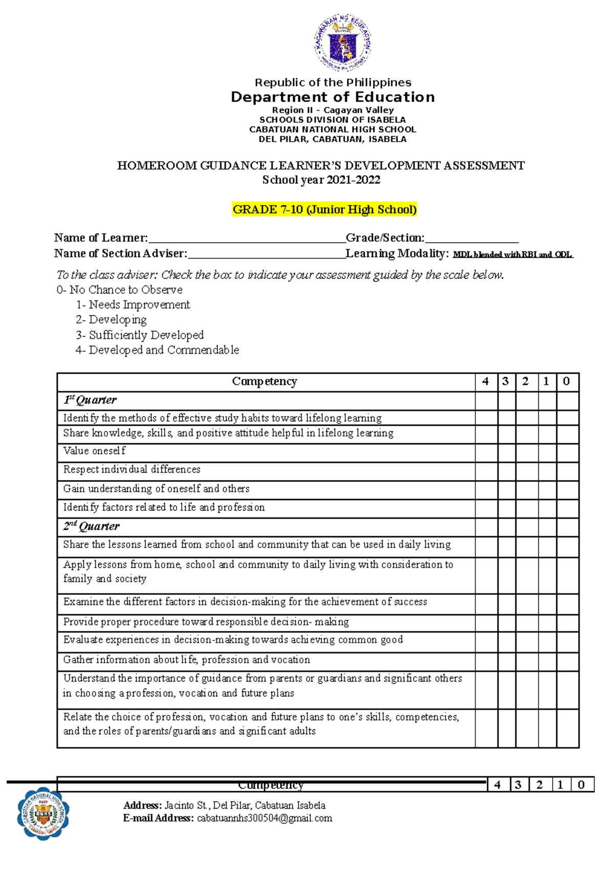 Final-2- Homeroom- Guidance- Learner.assessment-JHS - Republic of the ...