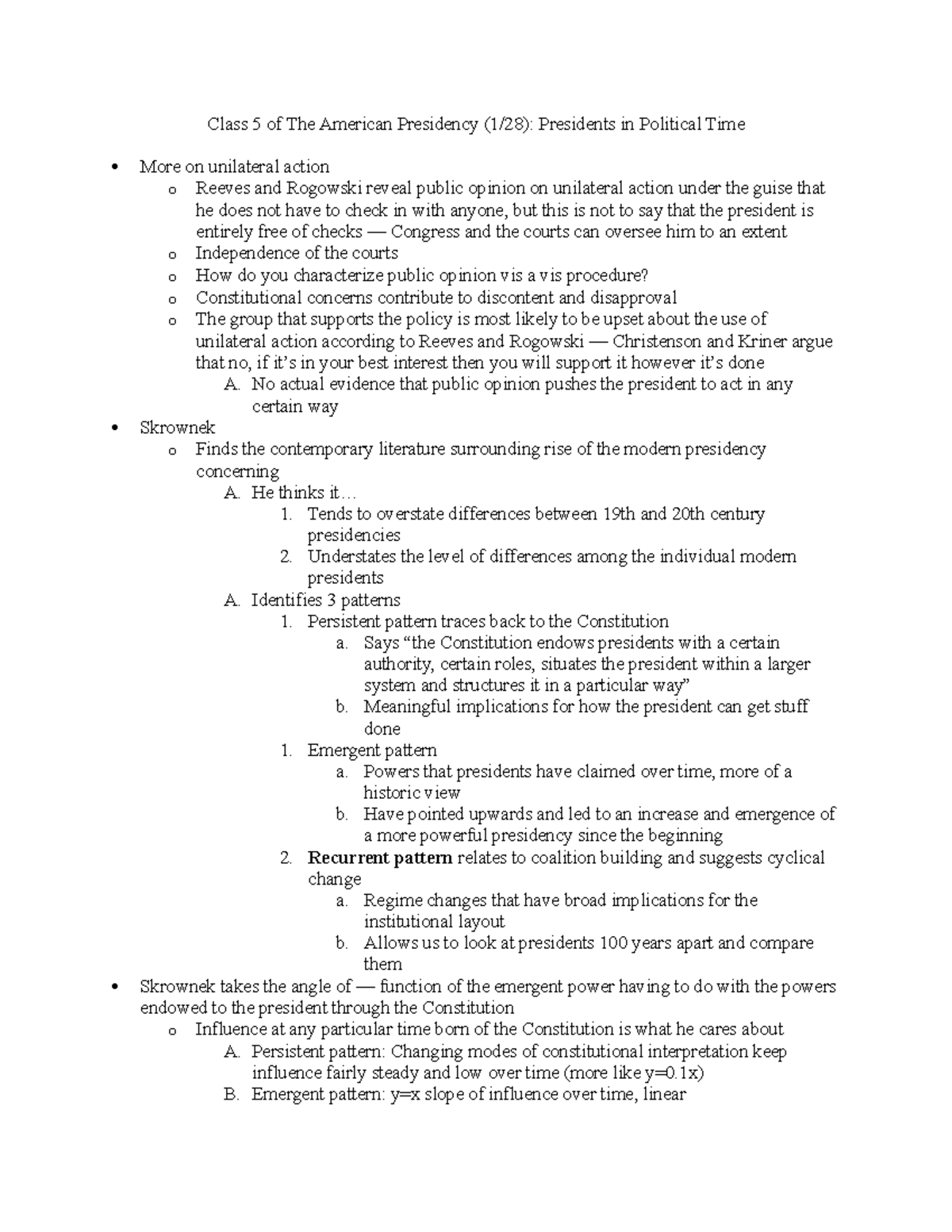 Class 5 of The American Presidency - No actual evidence that public ...
