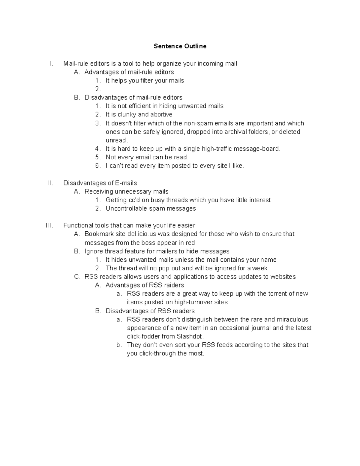 Sentence outline - Sentence Outline I. Mail-rule editors is a tool to ...