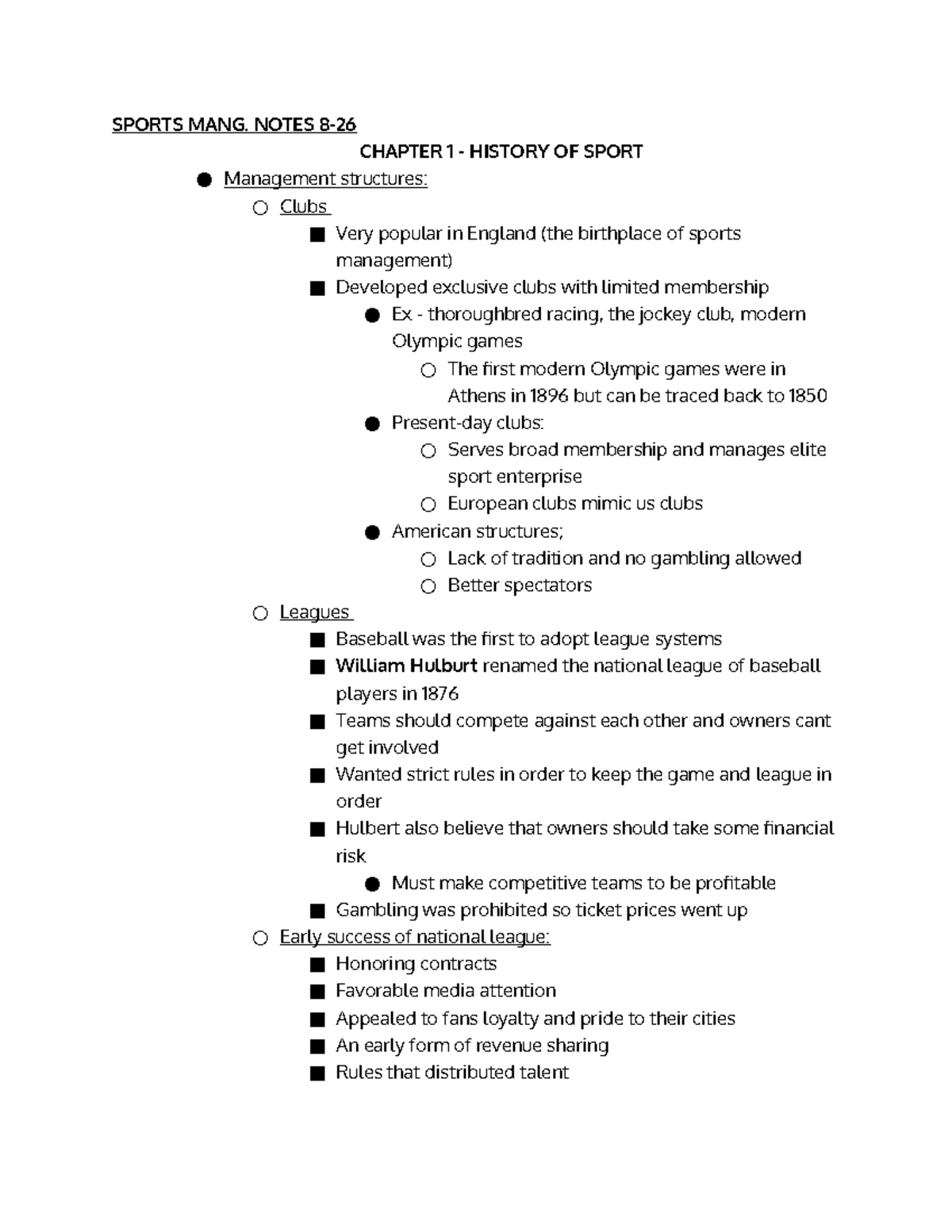 Sports MANG. Notes - SPORTS MANG. NOTES 8- CHAPTER 1 - HISTORY OF SPORT ...