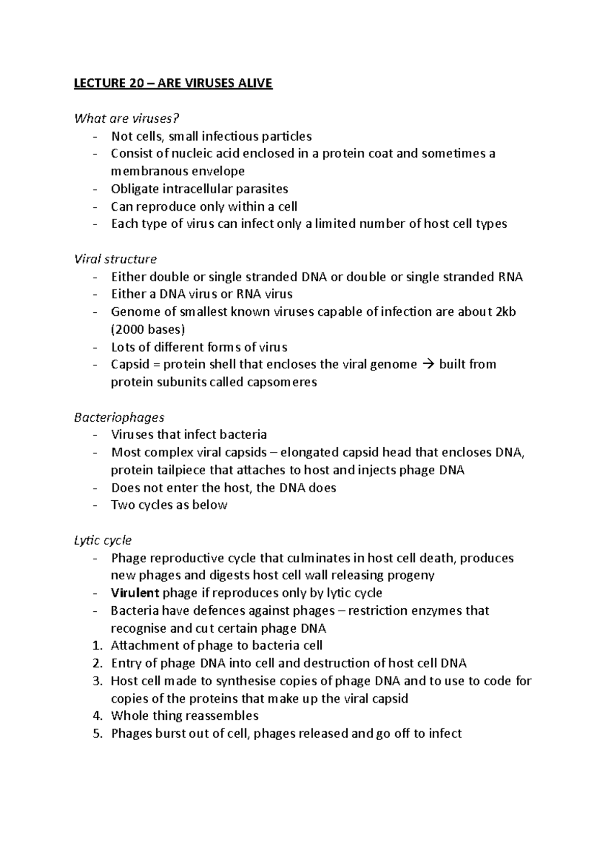 Lecture 20 – ARE Viruses Alive - LECTURE 20 – ARE VIRUSES ALIVE What ...