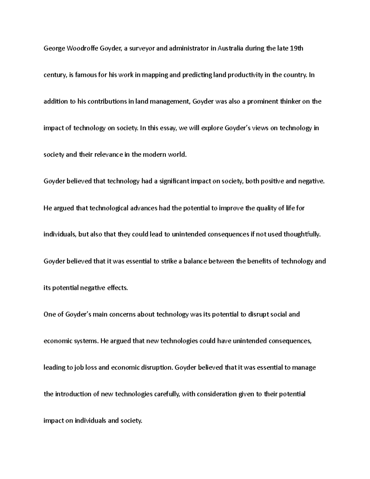 George Woodroffe Goyder - In addition to his contributions in land ...