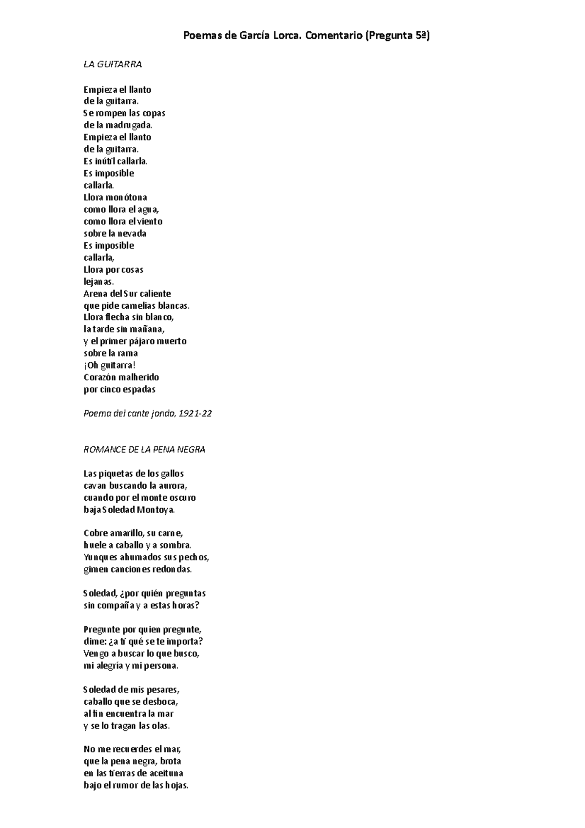 Poemas lorca para comentario - Poemas de García Lorca. Comentario ...