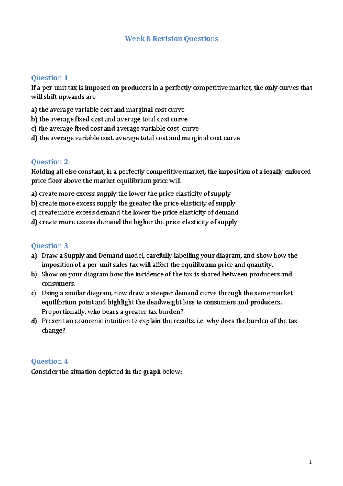 Tutorial week8 - tute answers - 1 Week 8 Revision Questions Question 1 ...